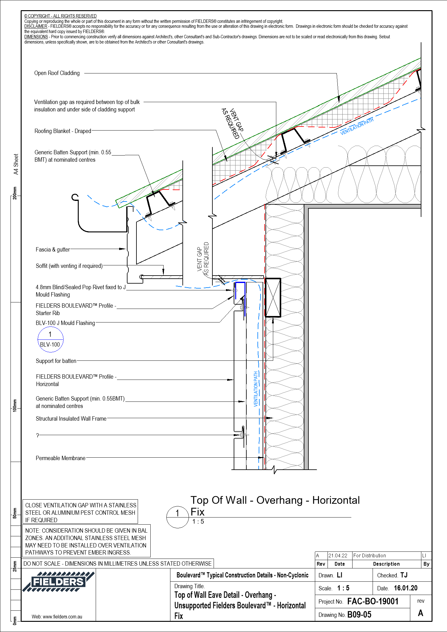 B09-05 - Top of Wall Eave Detail - Overhang - Unsupported Fielders ...