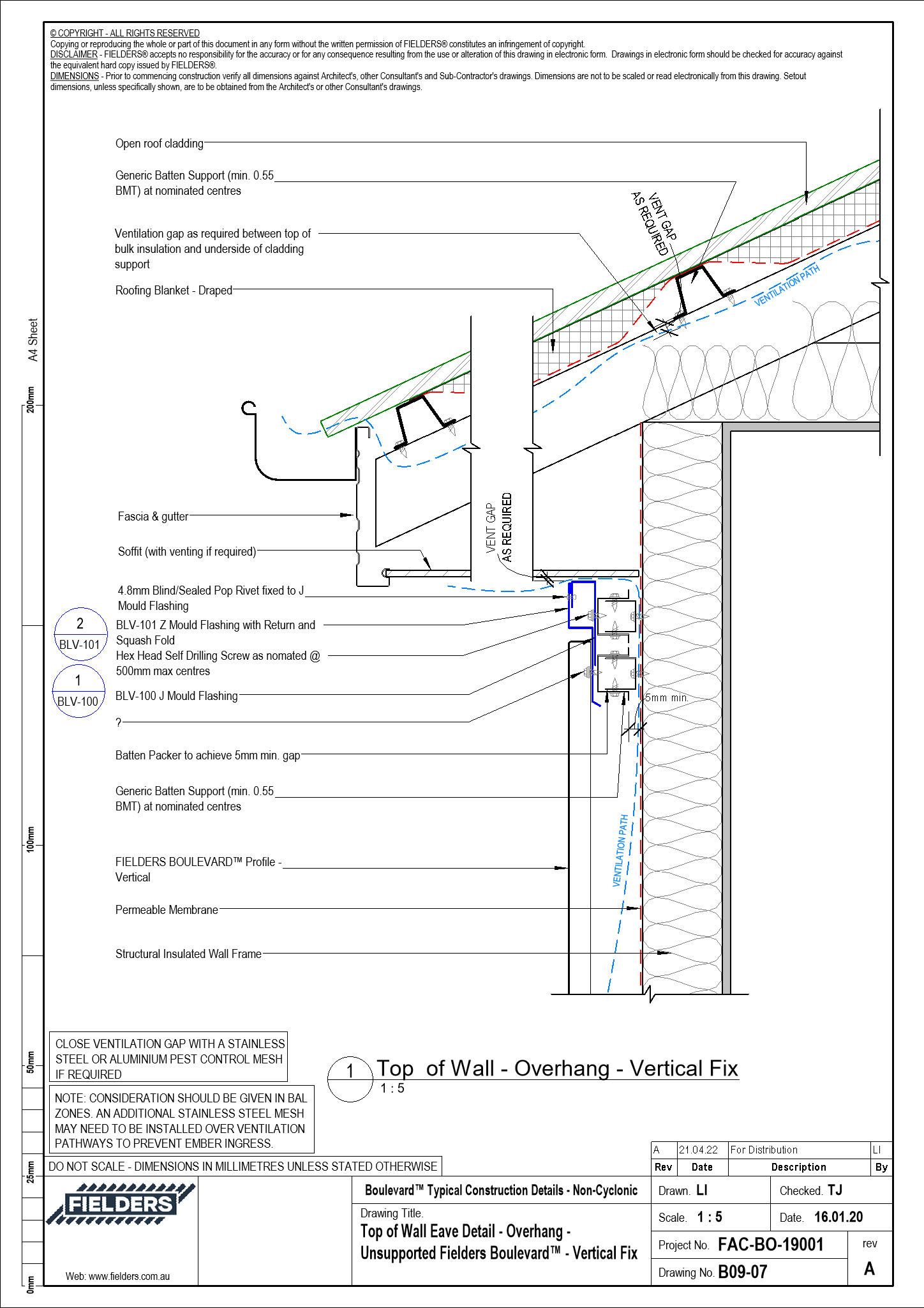B09-07 - Top of Wall Eave Detail - Overhang - Unsupported Fielders ...