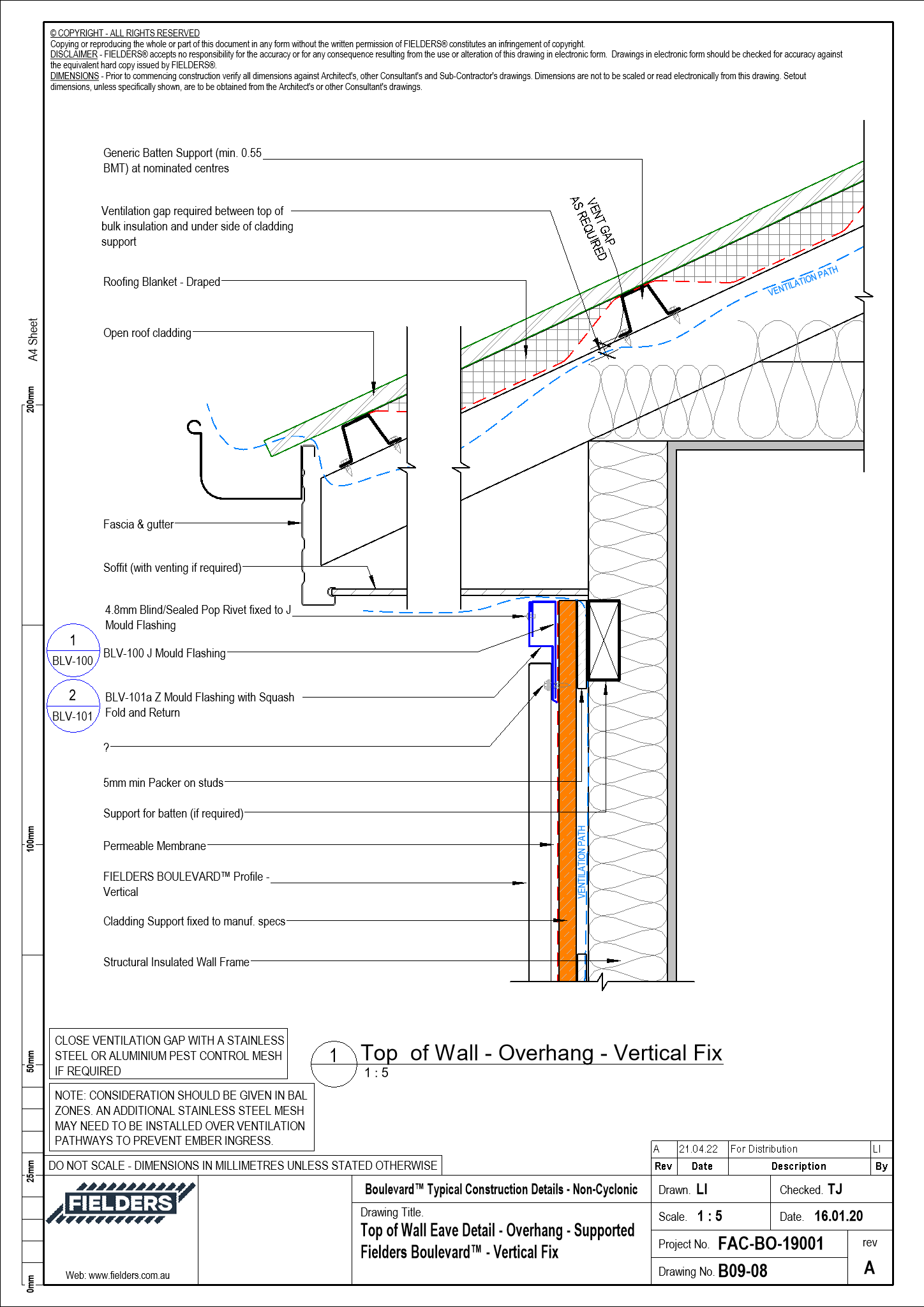B09-08 - Top of Wall Eave Detail - Overhang - Supported Fielders ...