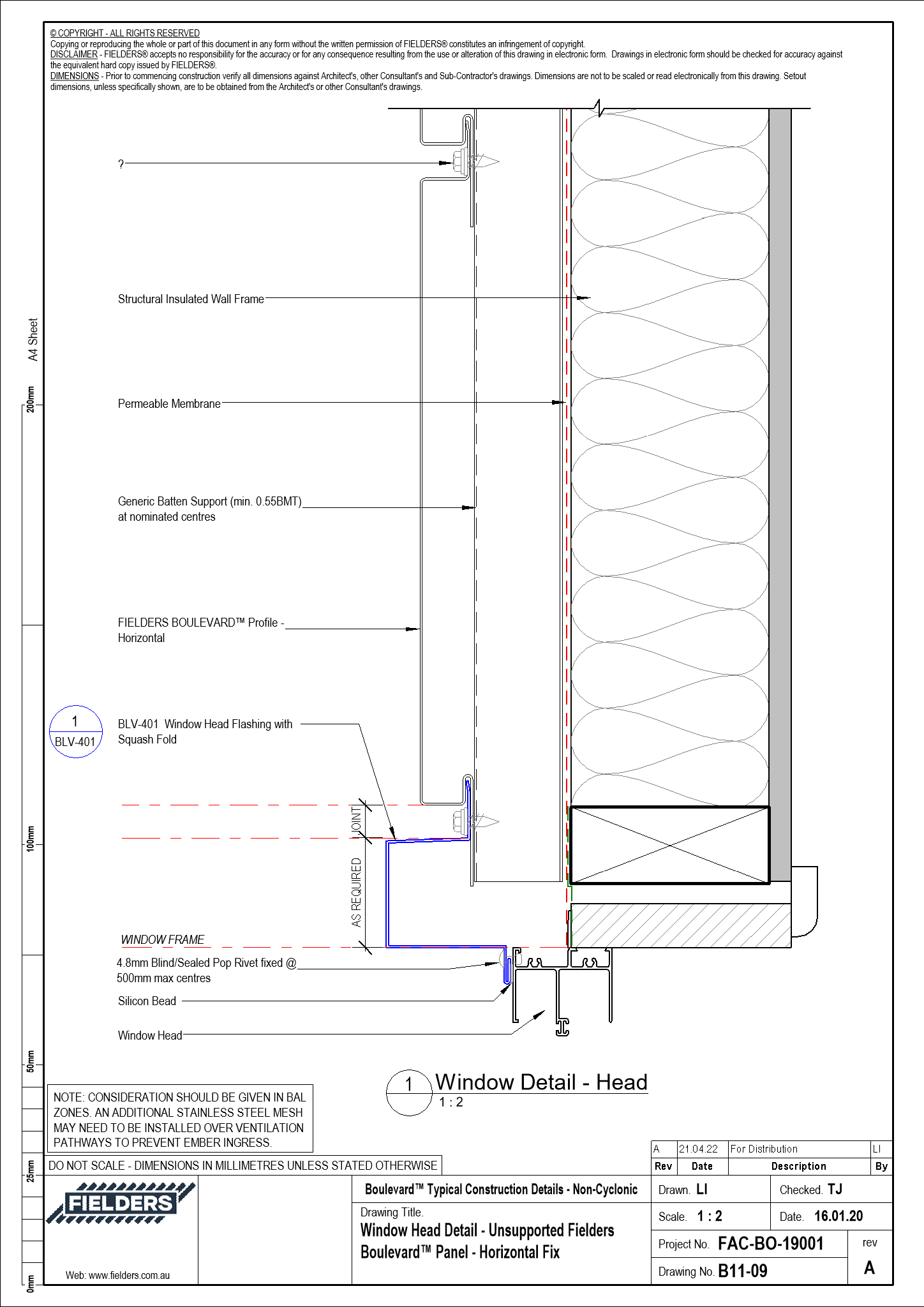 B11-09 - Window Head Detail - Unsupported Fielders Boulevard™ Panel ...