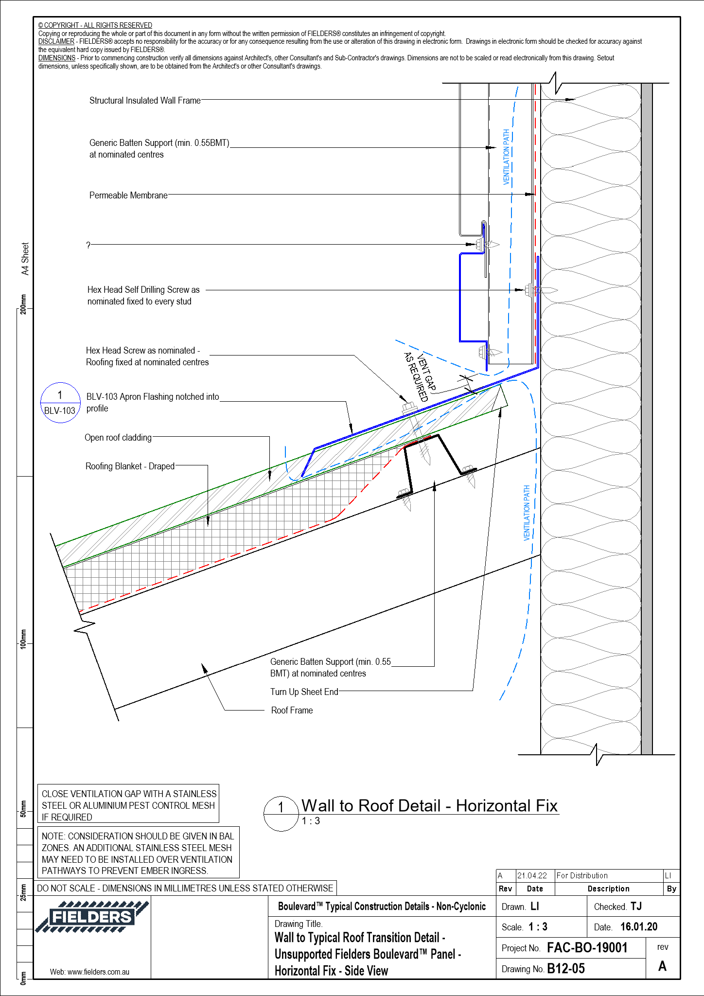 B12-05 - Wall to Typical Roof Transition Detail - Unsupported Fielders ...