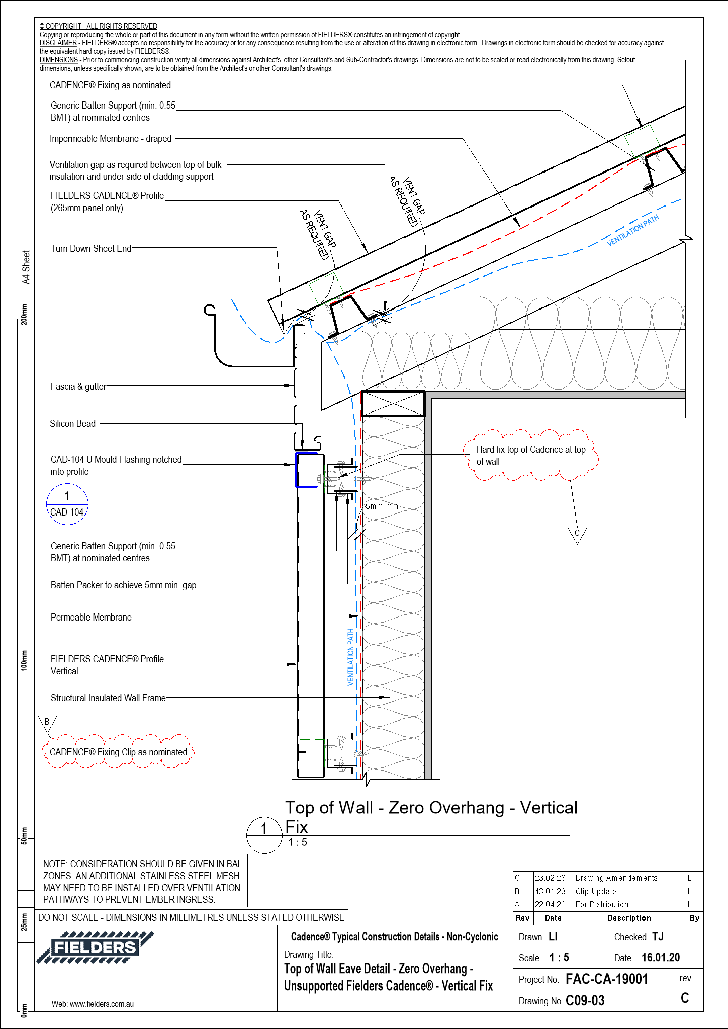 C09-03 - Top of Wall Eave Detail - Zero Overhang - Unsupported Fielders ...