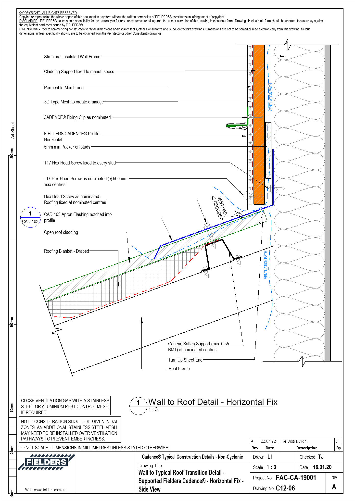 C12-06 - Wall to Typical Roof Transition Detail - Supported Fielders ...
