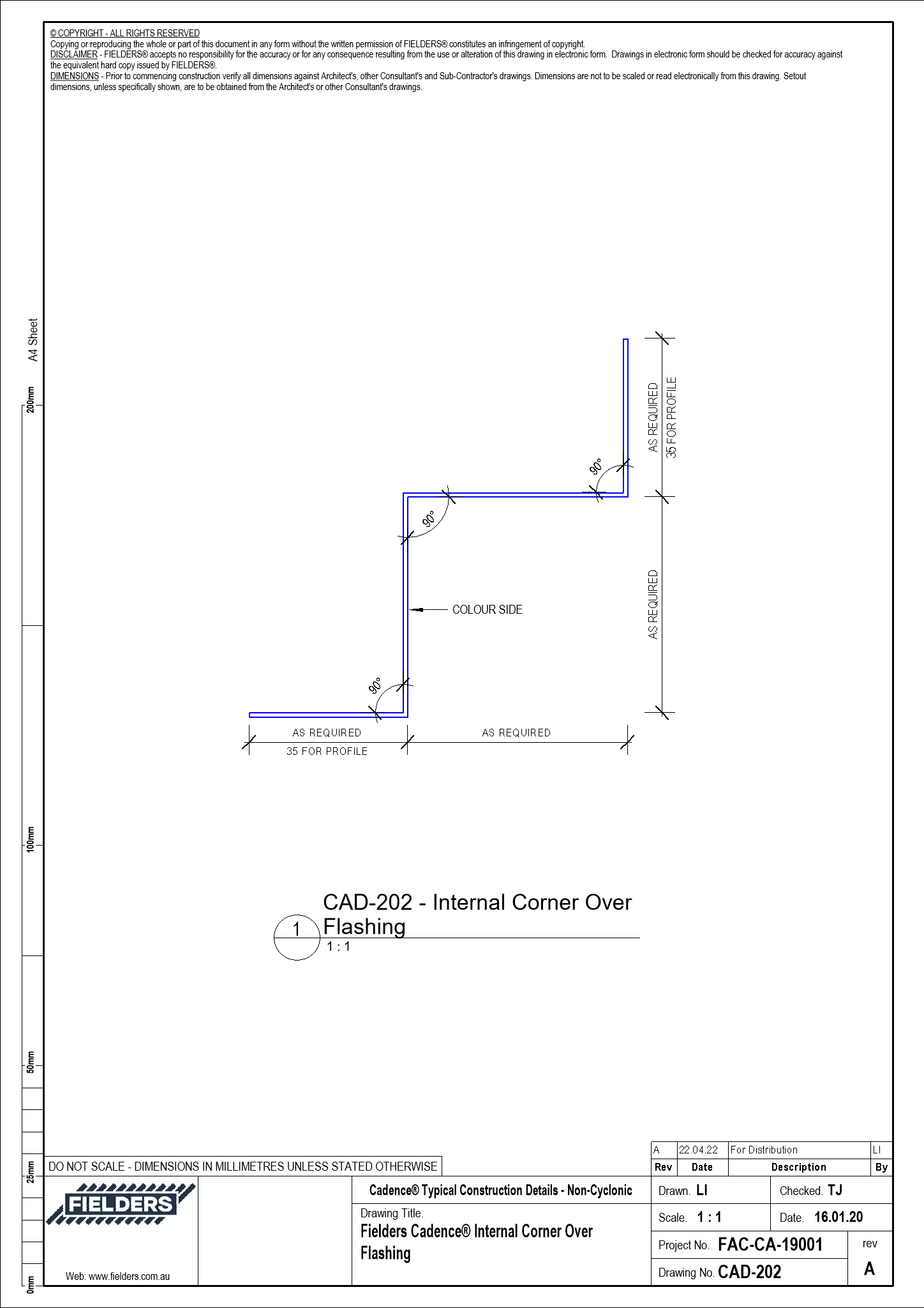 CAD-202 - Fielders Cadence® Internal Corner Over Flashing - BIMcontent.com