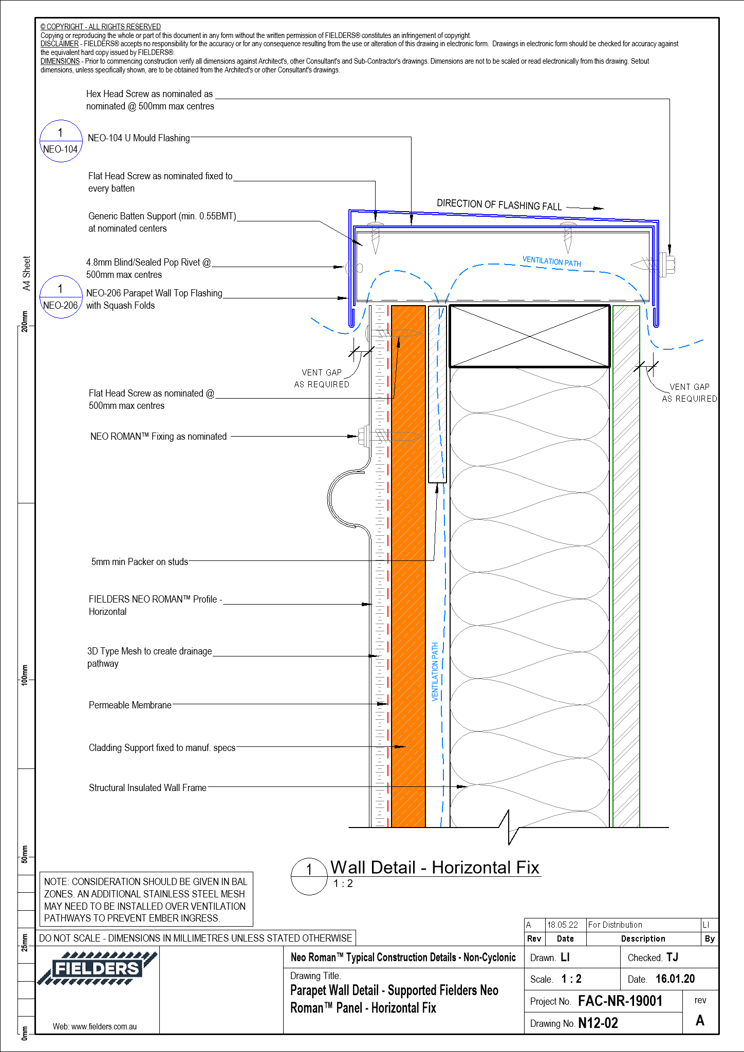 N12-02 - Parapet Wall Detail - Supported Fielders Neo Roman™ Panel ...