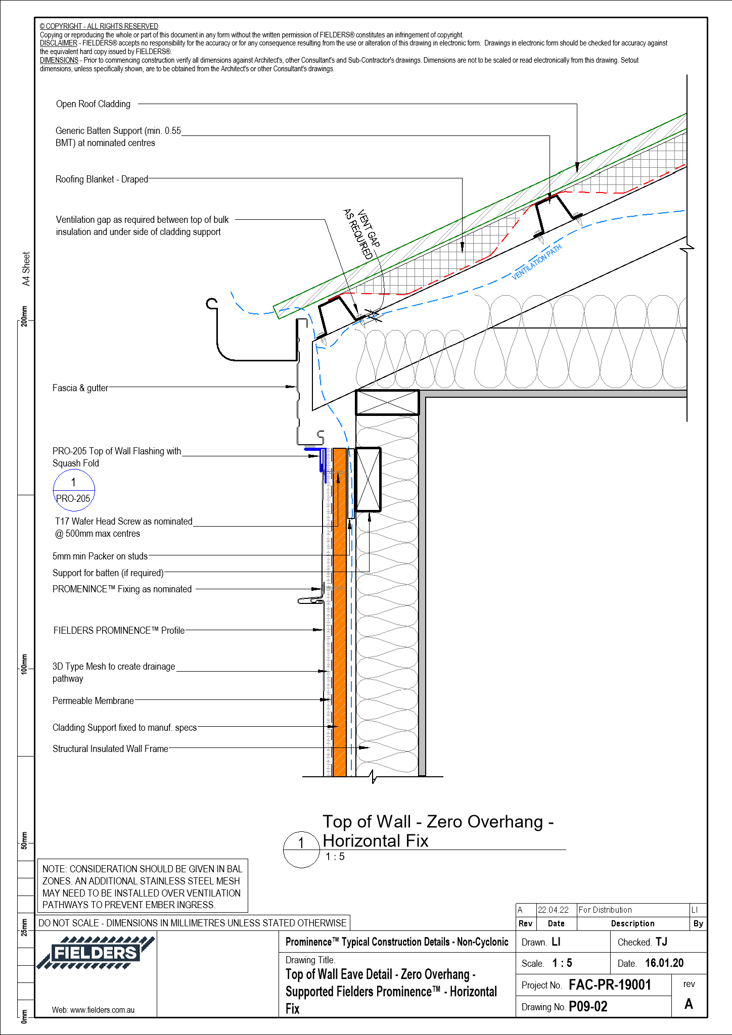 P09-02 - Top of Wall Eave Detail - Zero Overhang - Supported Fielders ...