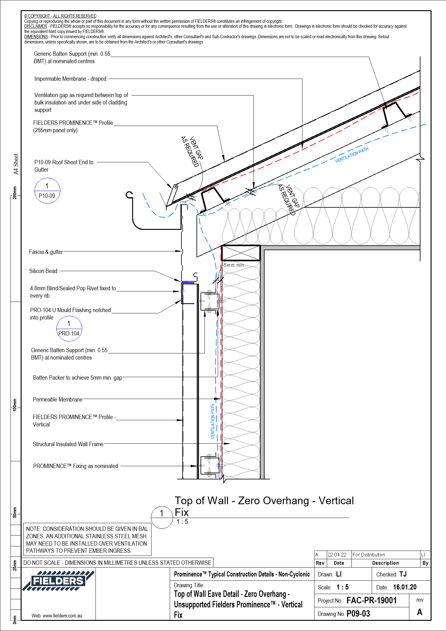 P09-03 - Top of Wall Eave Detail - Zero Overhang - Unsupported Fielders ...
