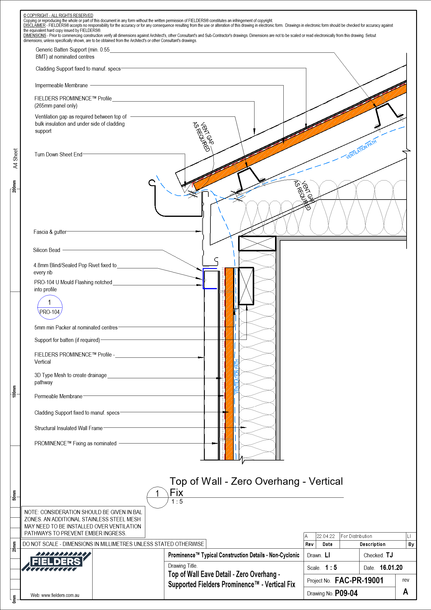 P09-04 - Top of Wall Eave Detail - Zero Overhang - Supported Fielders ...