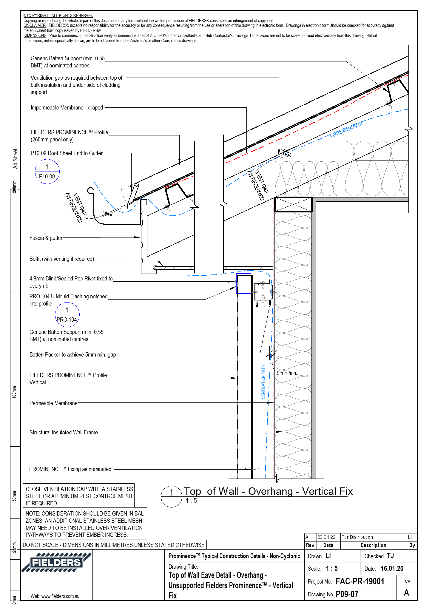P09-07 - Top of Wall Eave Detail - Overhang - Unsupported Fielders ...