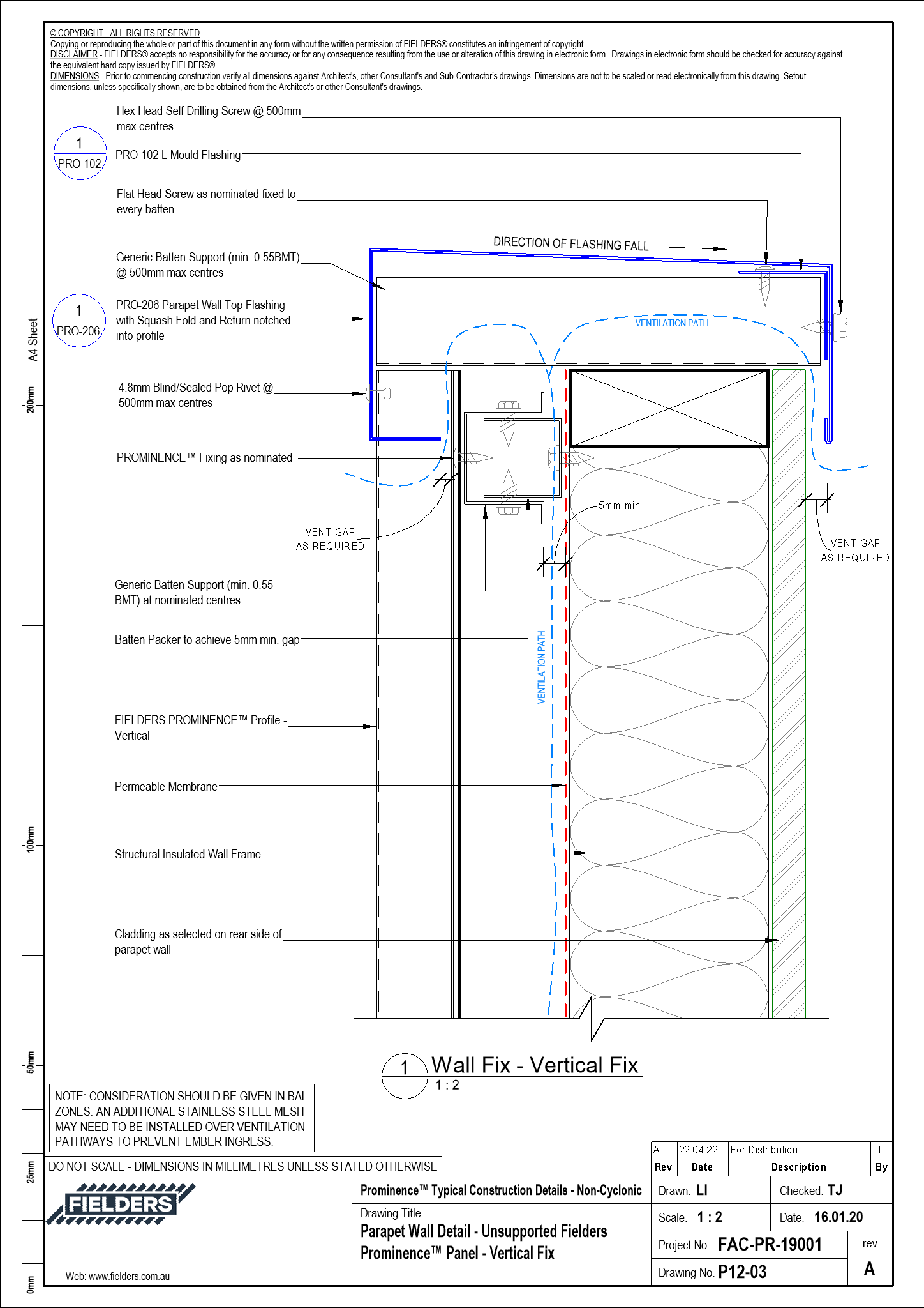 P12-03 - Parapet Wall Detail - Unsupported Fielders Prominence™ Panel ...