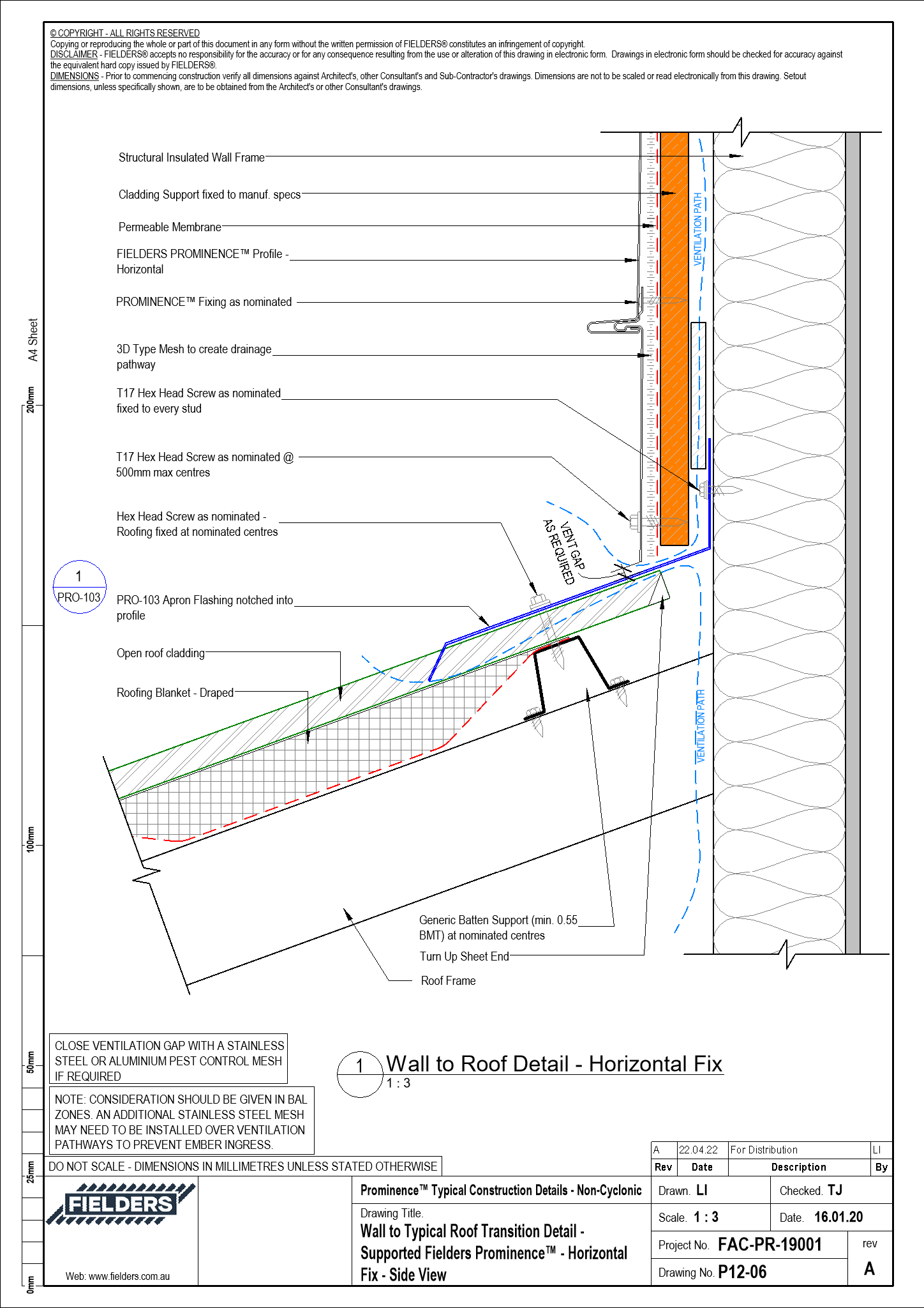 P12-06 - Wall to Typical Roof Transition Detail - Supported Fielders ...