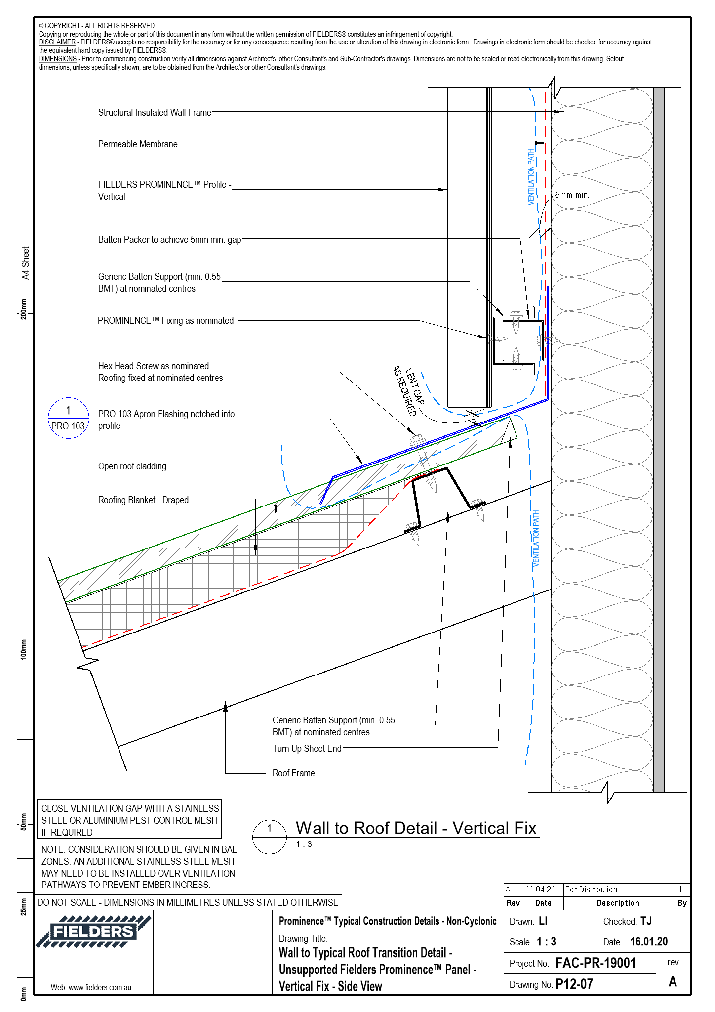 P12-07 - Wall to Typical Roof Transition Detail - Unsupported Fielders ...