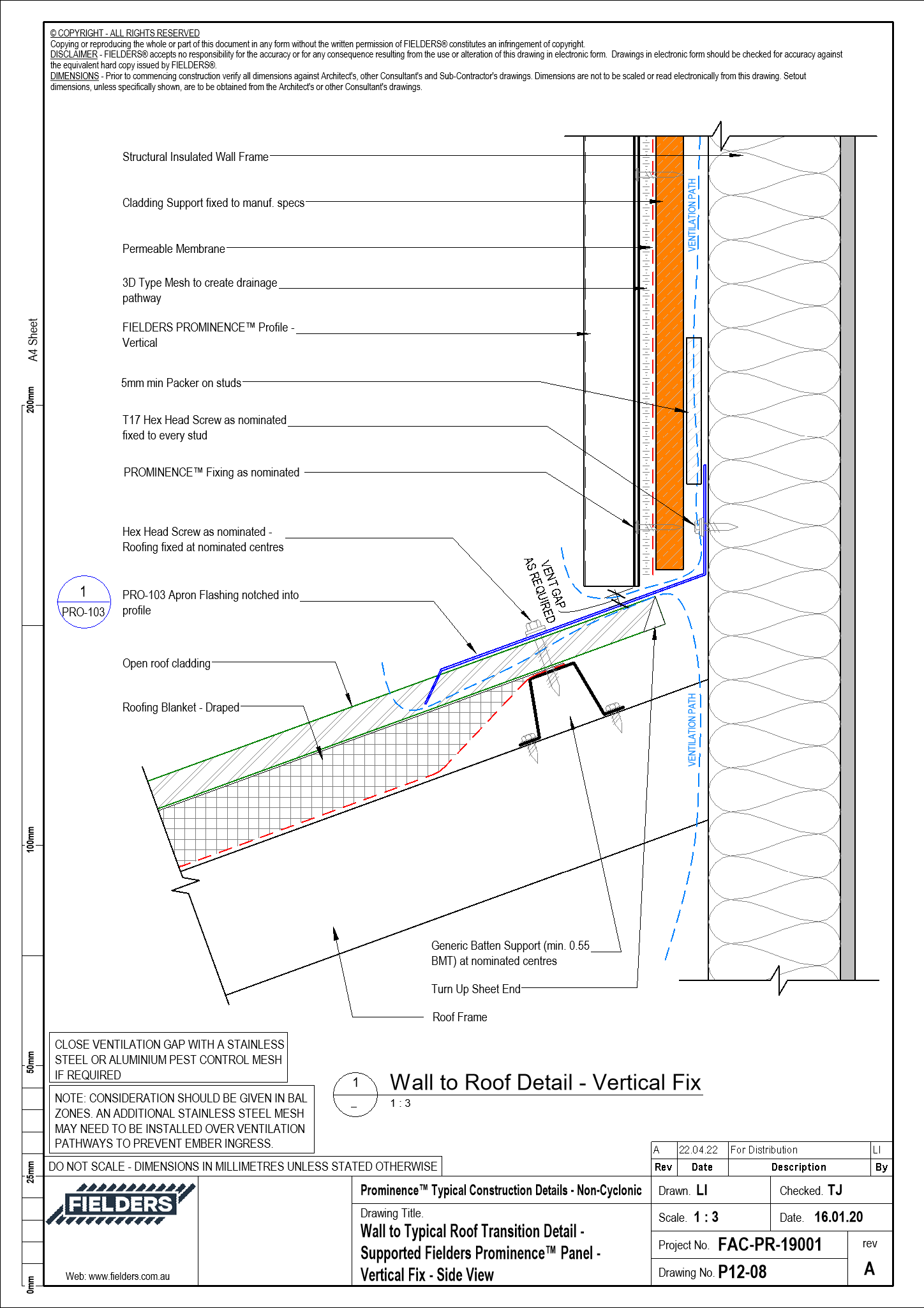 P12-08 - Wall to Typical Roof Transition Detail - Supported Fielders ...