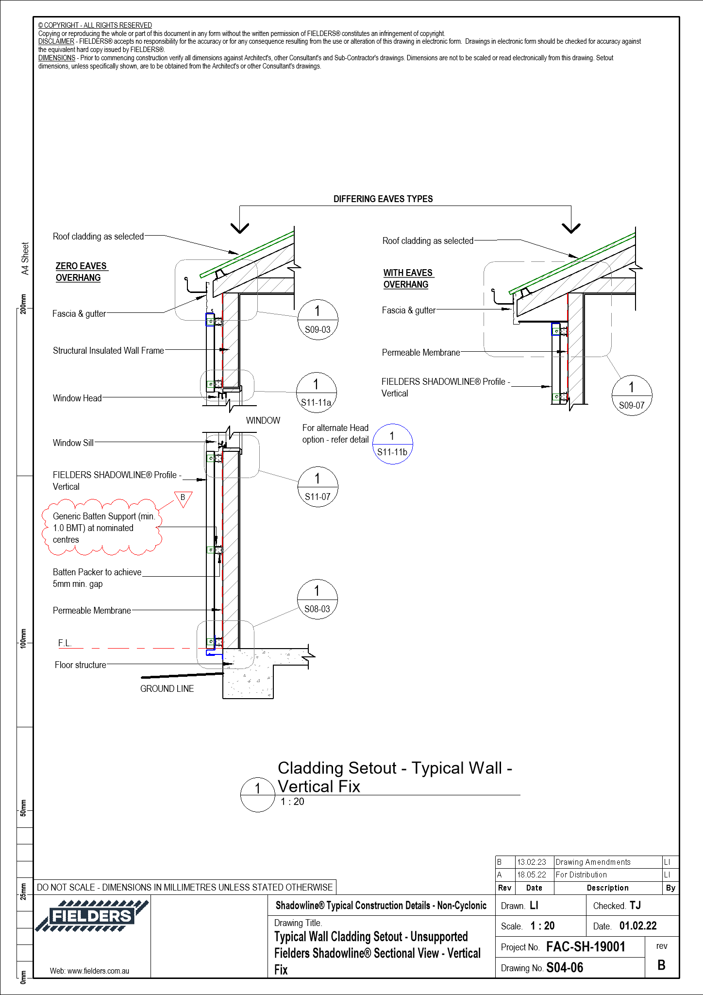 S04-06 - Typical Wall Cladding Setout - Unsupported Fielders Shadowline ...
