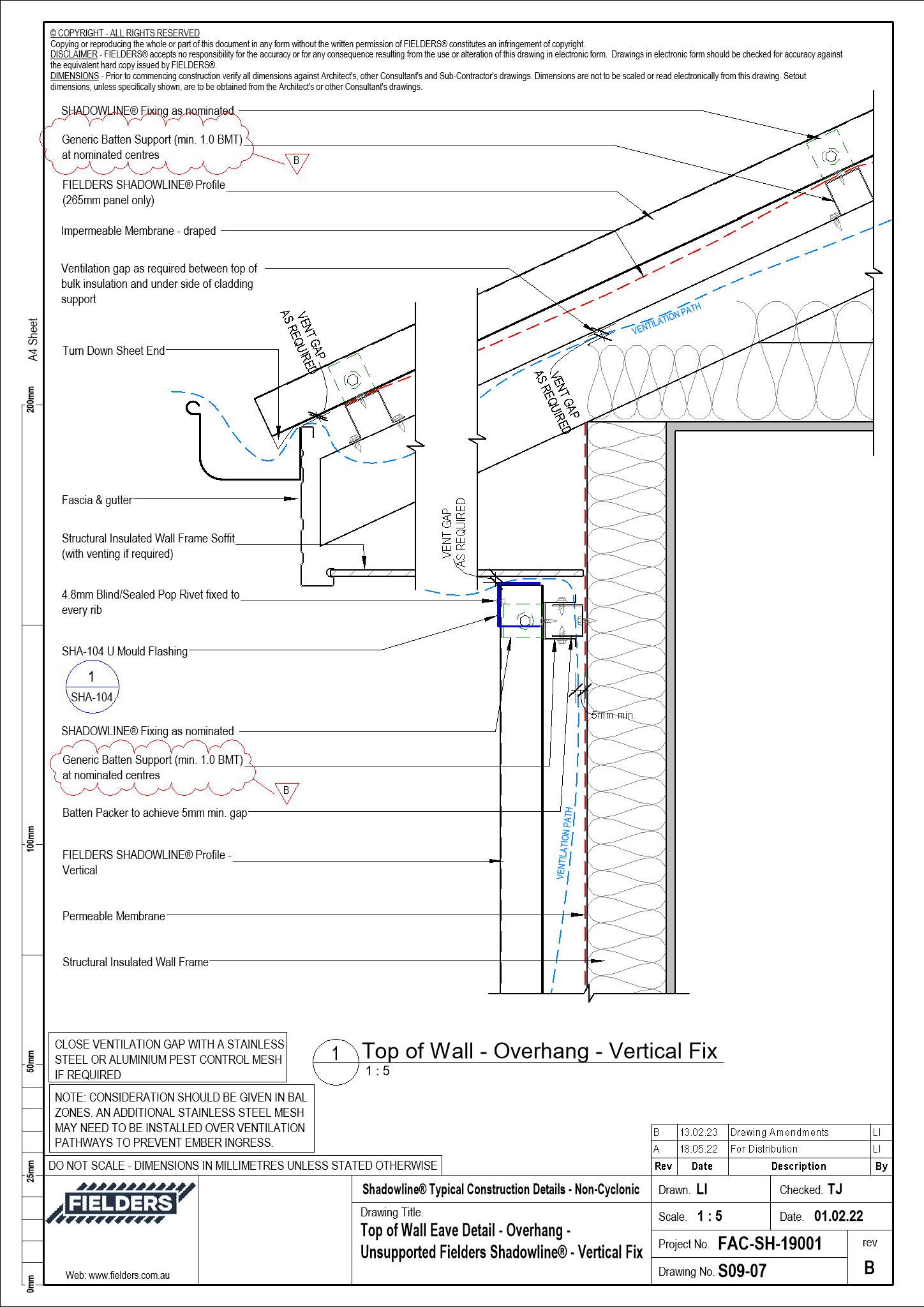 S09-07 - Top of Wall Eave Detail - Overhang - Unsupported Fielders ...