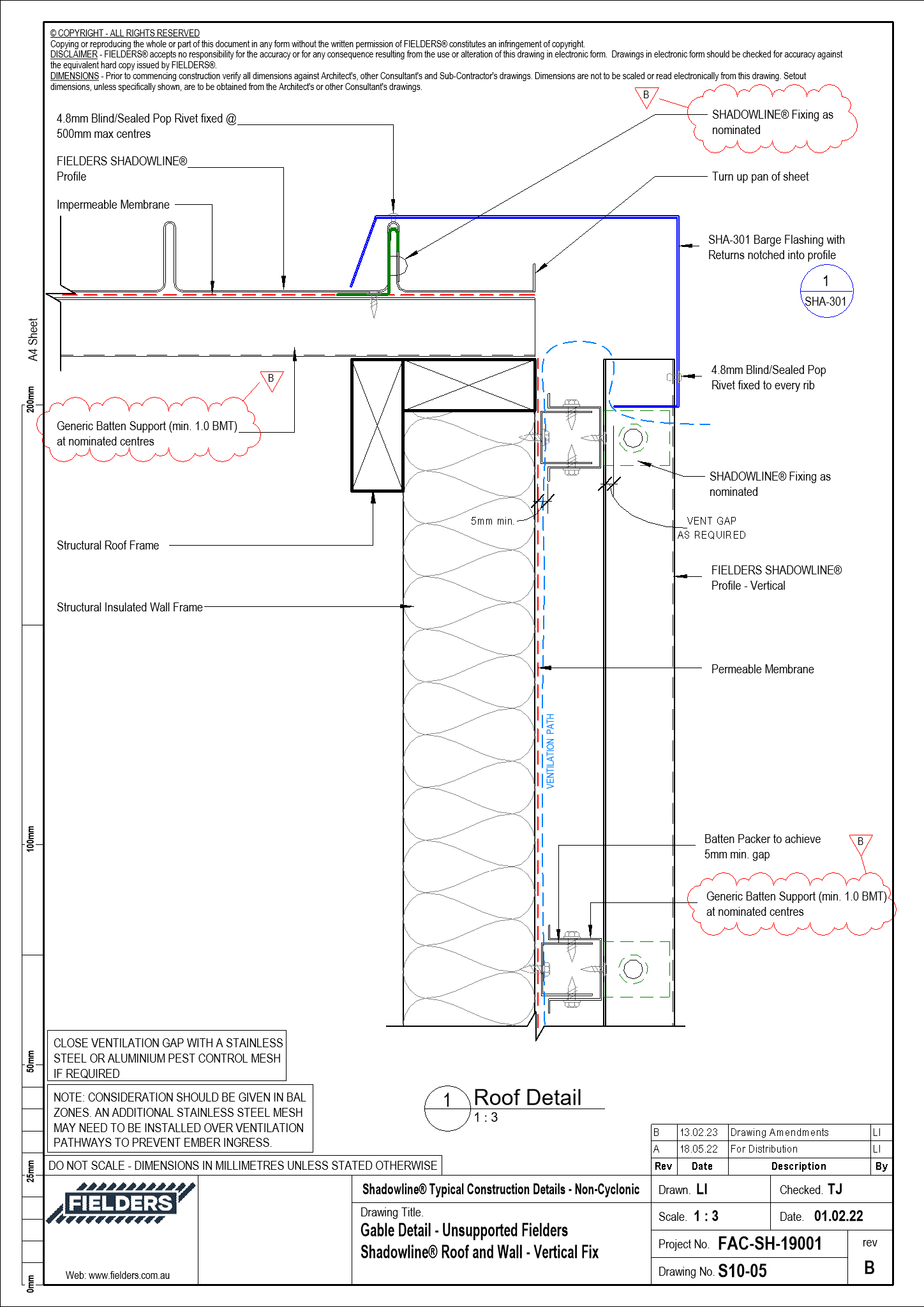 S10-05 - Gable Detail - Unsupported Fielders Shadowline® Roof and Wall ...