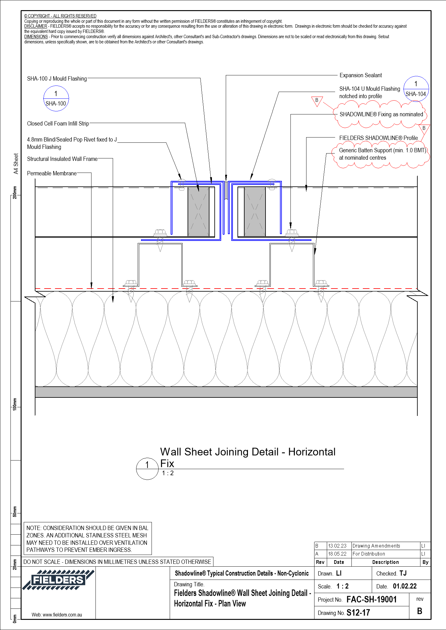 S12-17 - Fielders Shadowline® Wall Sheet Joining Detail - Horizontal ...