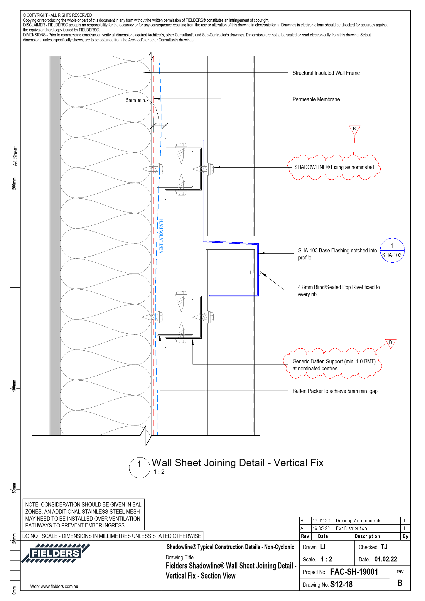 S12-18 - Fielders Shadowline® Wall Sheet Joining Detail - Vertical Fix ...
