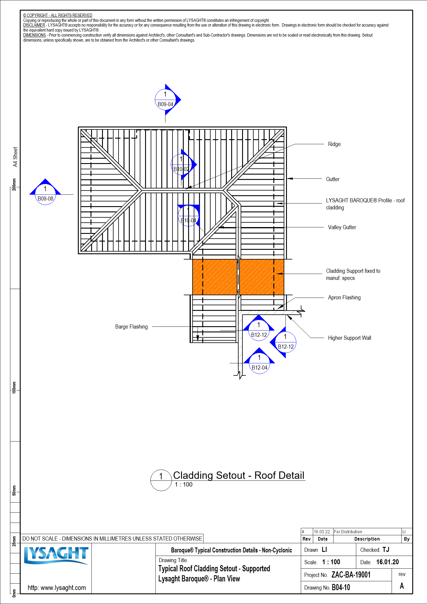 B04-10 - Typical Roof Cladding Setout - Supported Lysaght Baroque ...