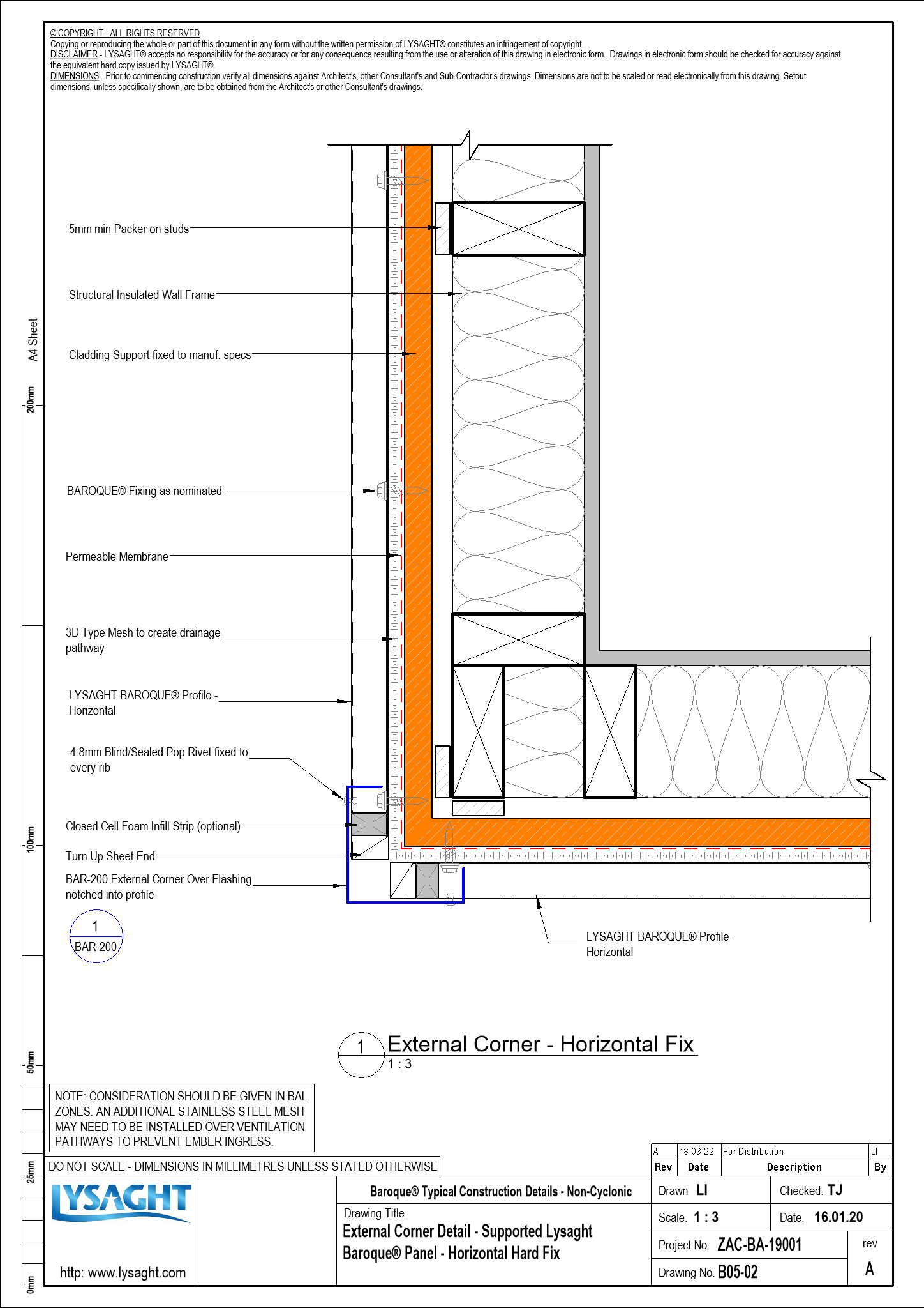 B05-02 - External Corner Detail - Supported Lysaght Baroque® Panel ...