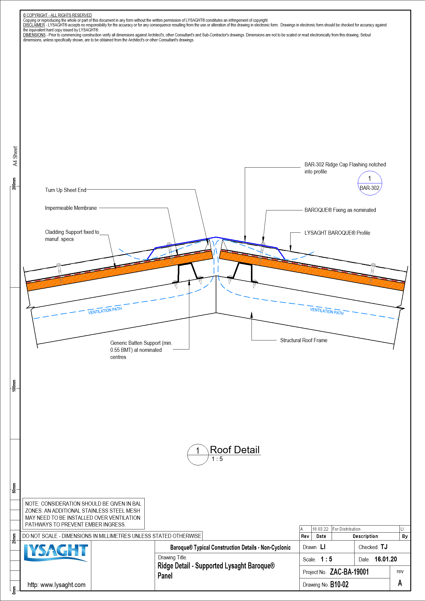 L04-09 - Typical Roof Cladding Setout - Unsupported Lysaght Longline305 ...
