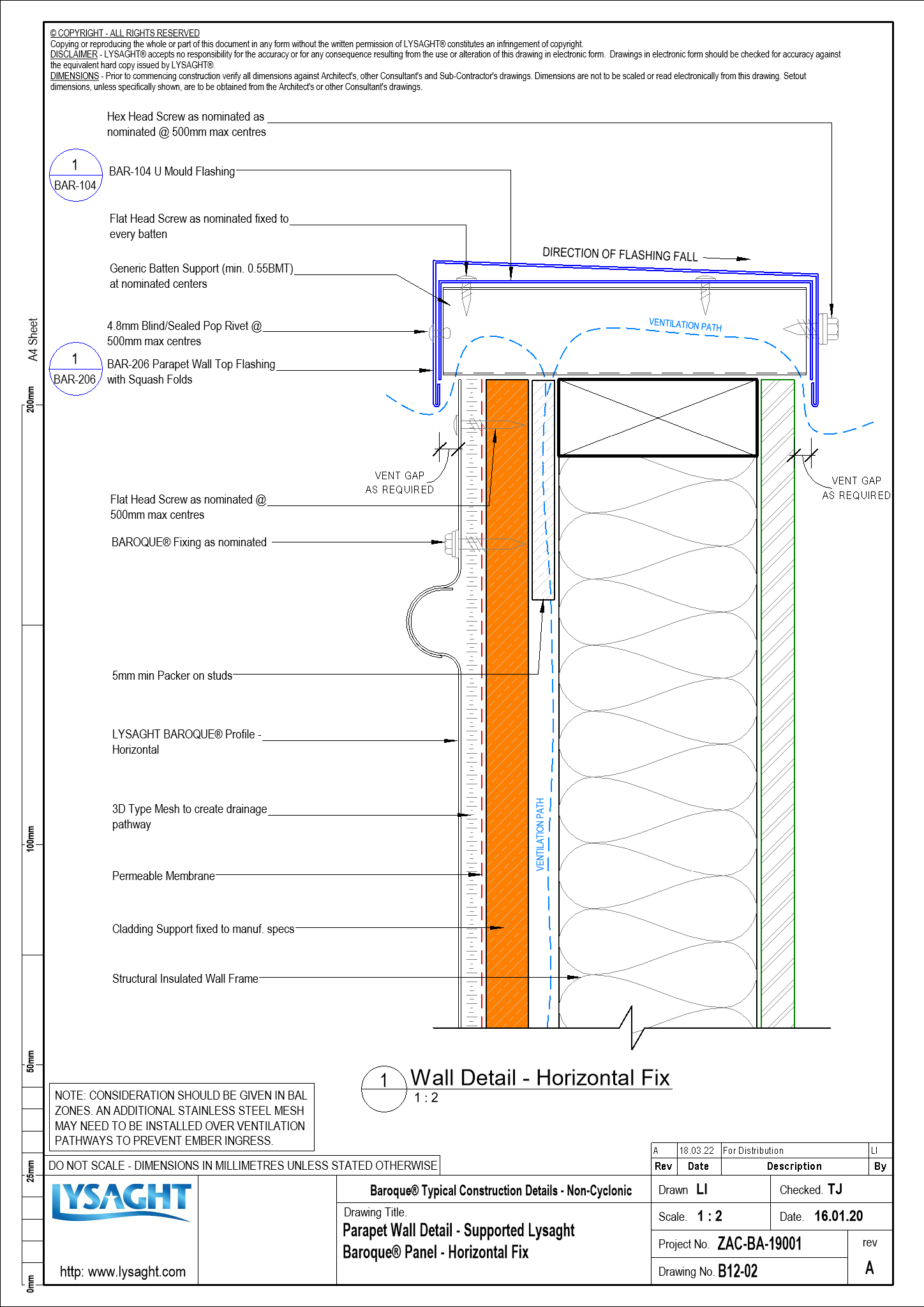 B12-02 - Parapet Wall Detail - Supported Lysaght Baroque® Panel ...