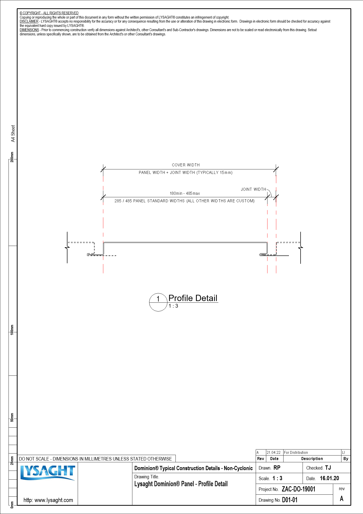 D01-01 - Lysaght Dominion® Panel - Profile Detail - BIMcontent.com