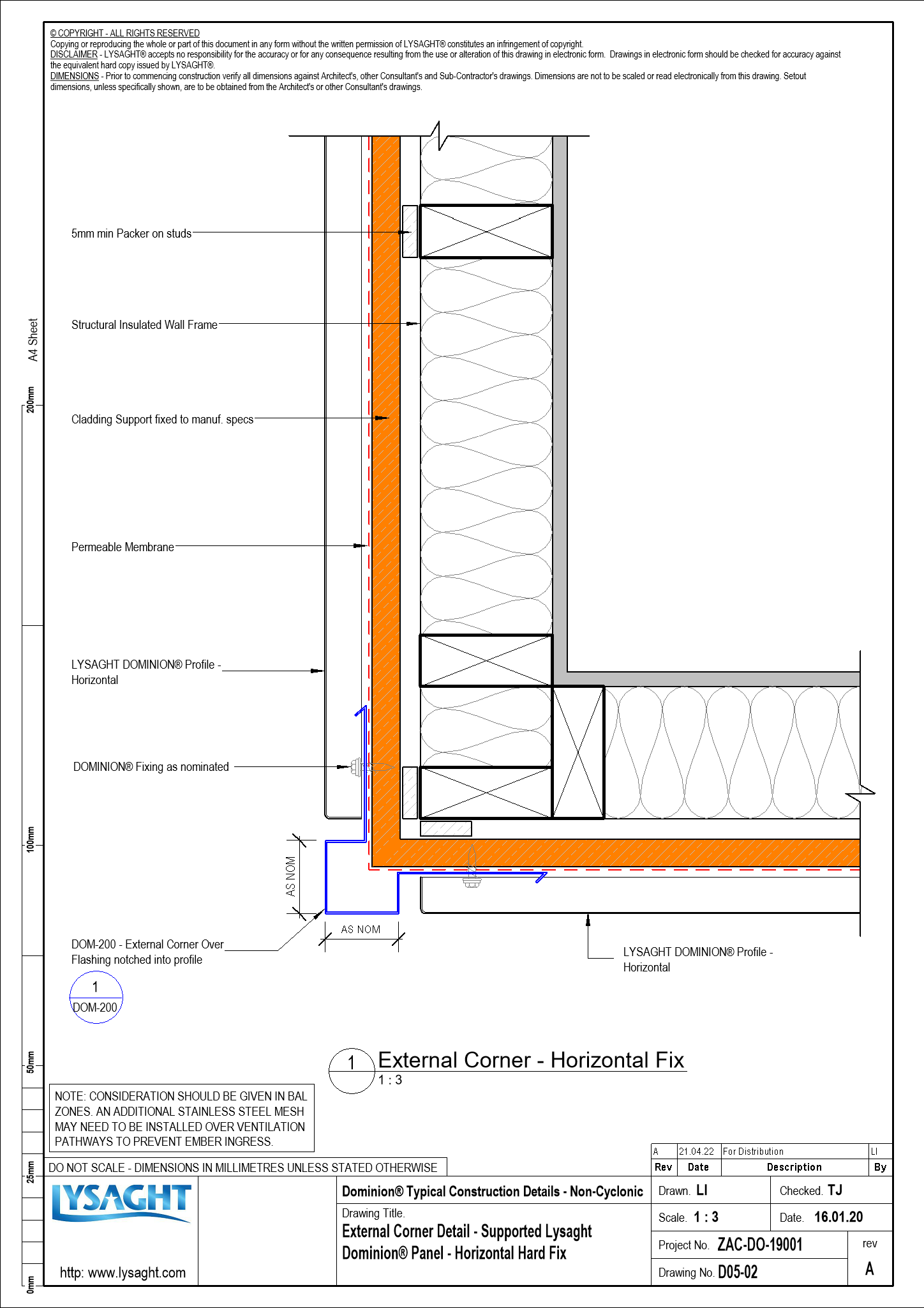 D05-02 - External Corner Detail - Supported Lysaght Dominion® Panel ...