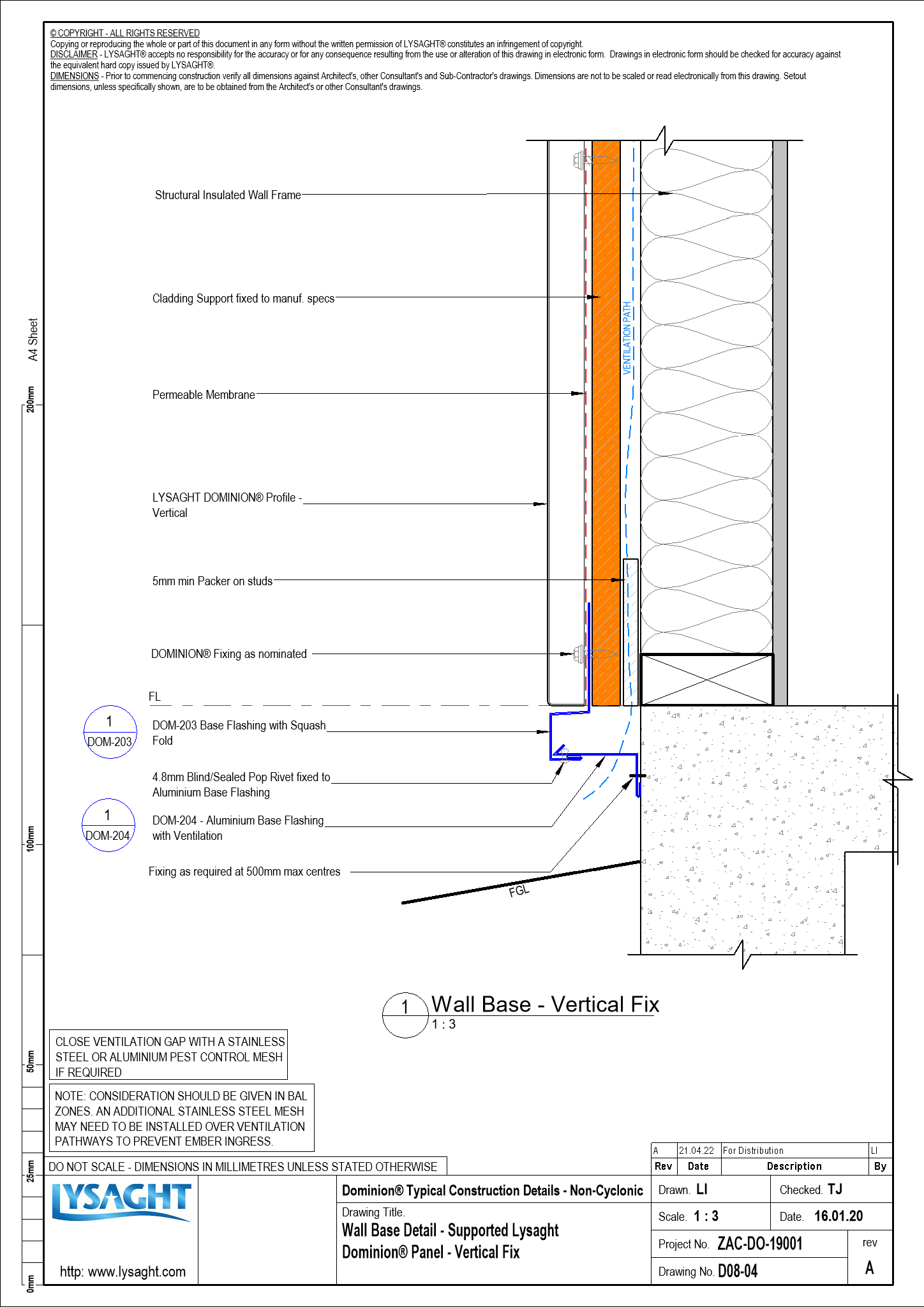 D08-04 - Wall Base Detail - Supported Lysaght Dominion® Panel ...