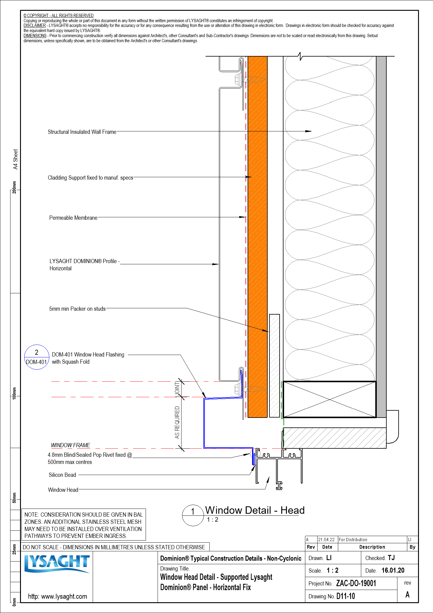 D11-10 - Window Head Detail - Supported Lysaght Dominion® Panel ...