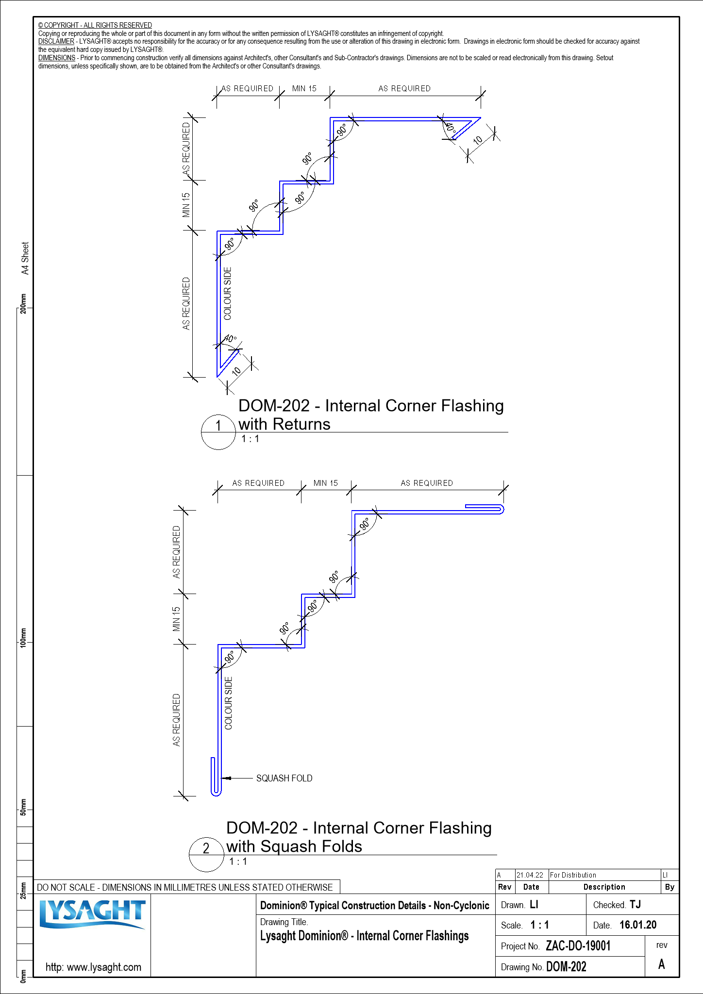 DOM-202 - Lysaght Dominion® - Internal Corner Flashings - BIMcontent.com