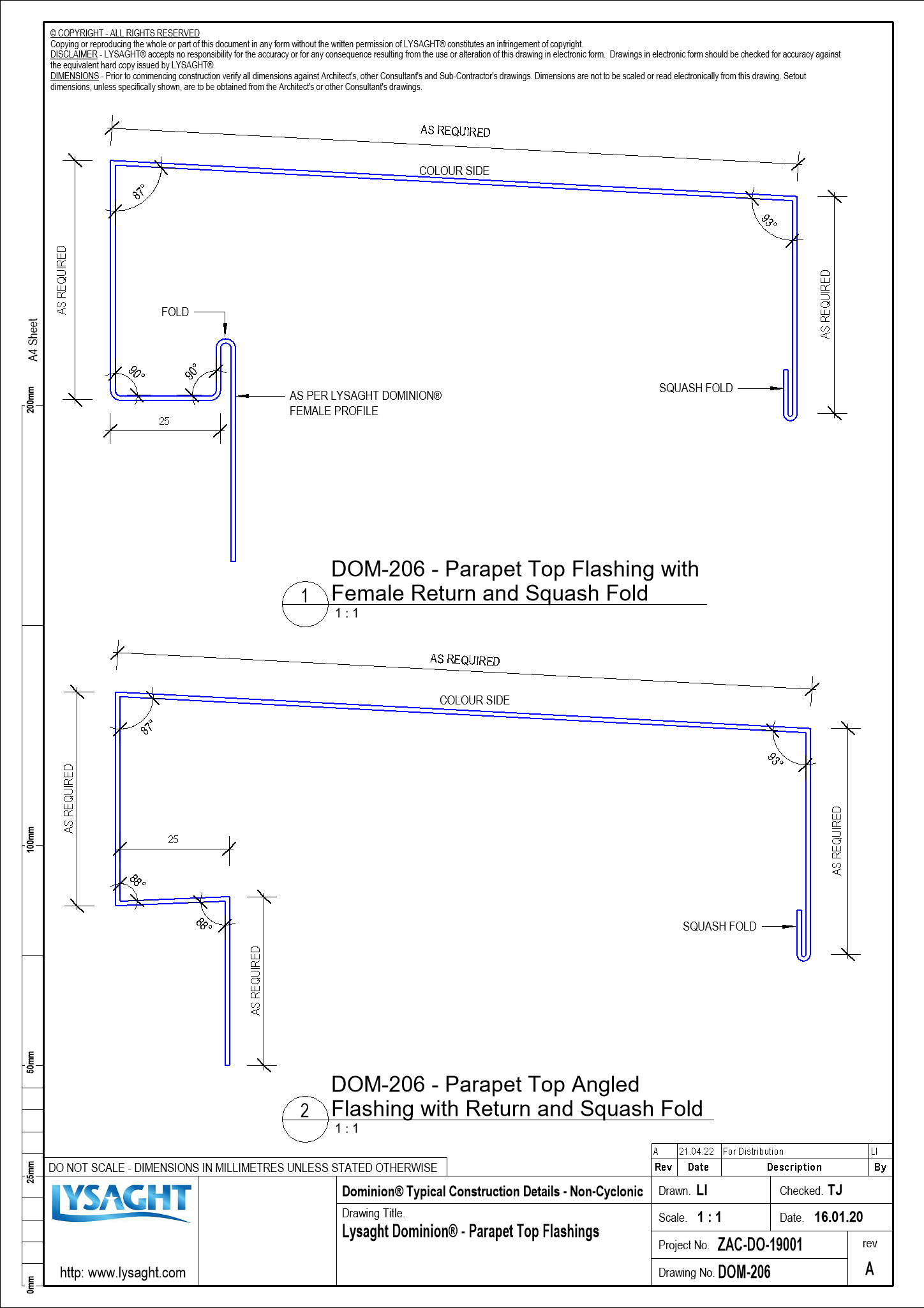 DOM-206 - Lysaght Dominion® - Parapet Top Flashings - BIMcontent.com
