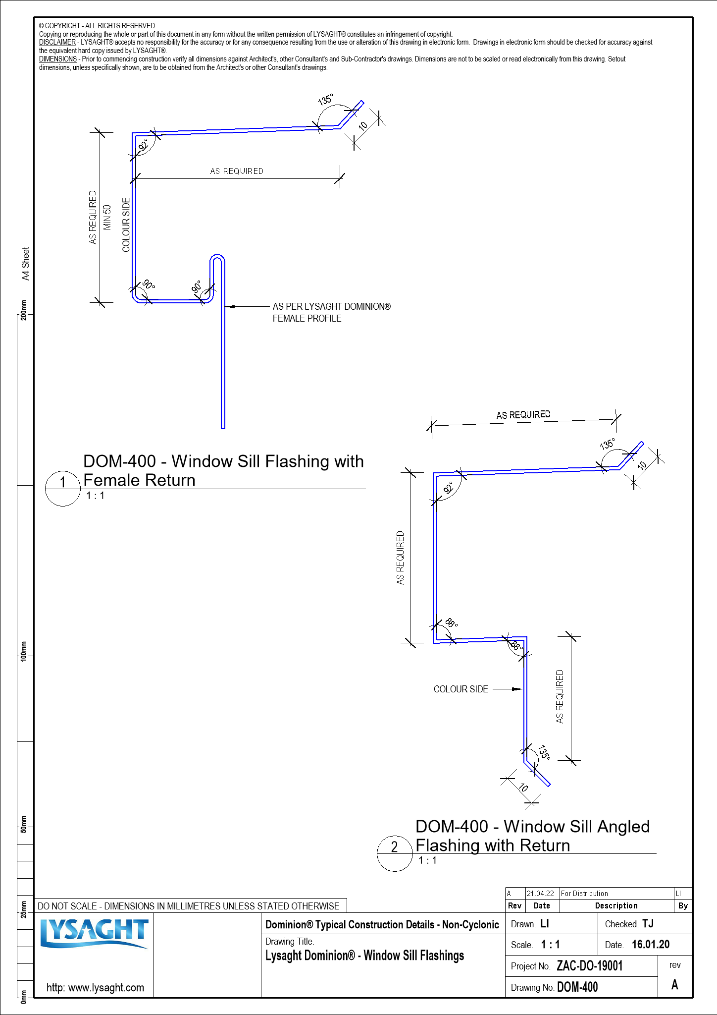 DOM-400 - Lysaght Dominion® - Window Sill Flashings - BIMcontent.com