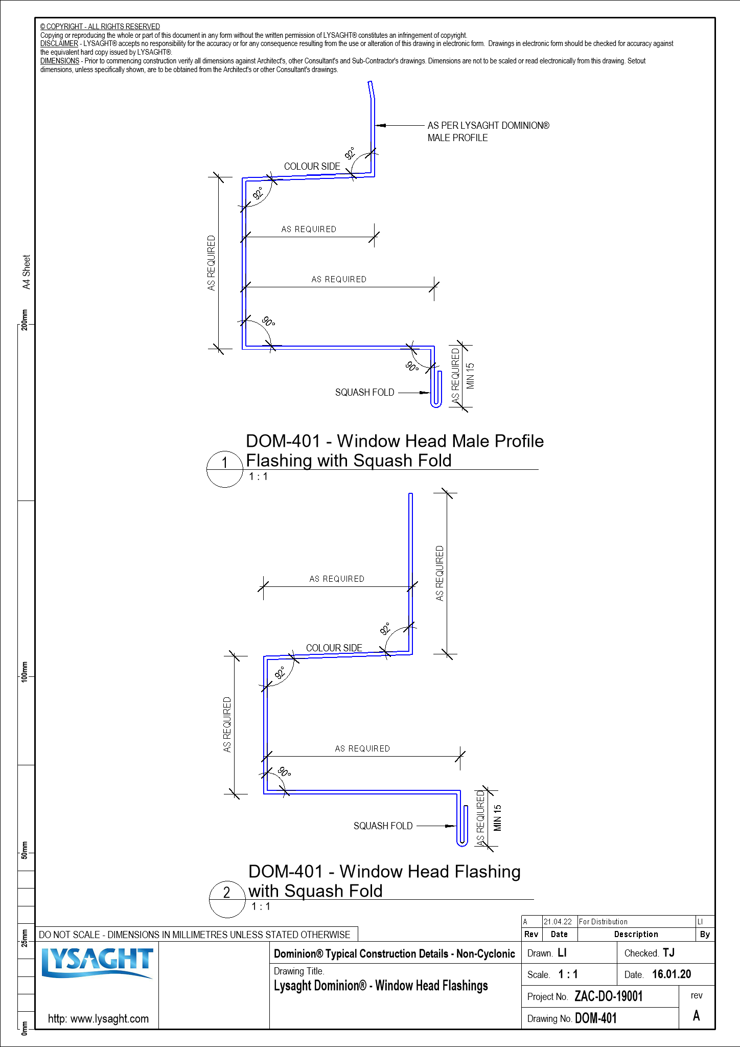 DOM-401 - Lysaght Dominion® - Window Head Flashings - BIMcontent.com