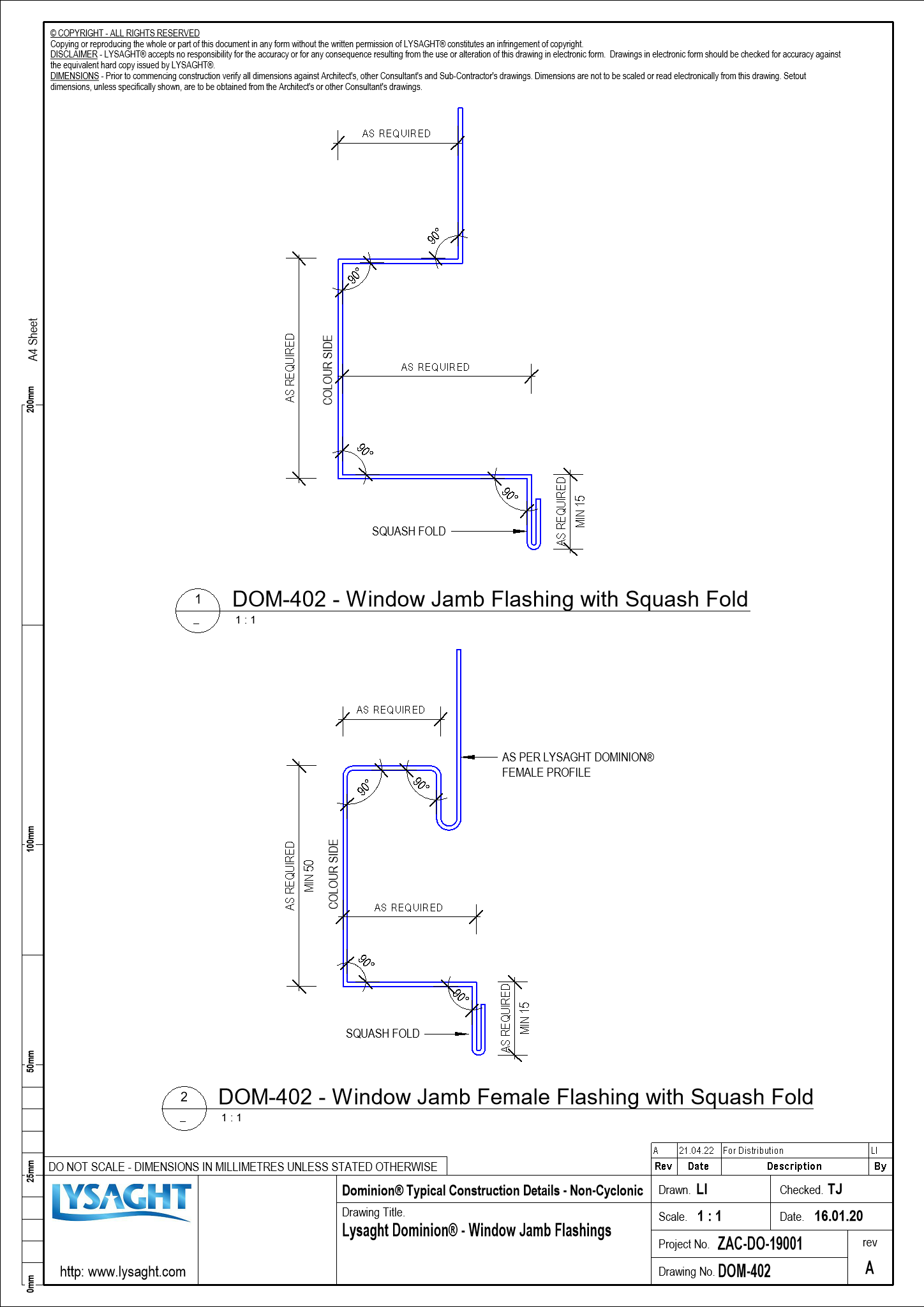DOM-402 - Lysaght Dominion® - Window Jamb Flashings - BIMcontent.com
