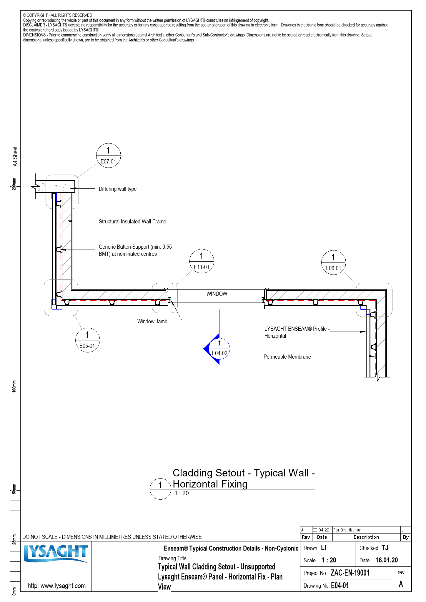 E04-01 - Typical Wall Cladding Setout - Unsupported Lysaght Enseam ...