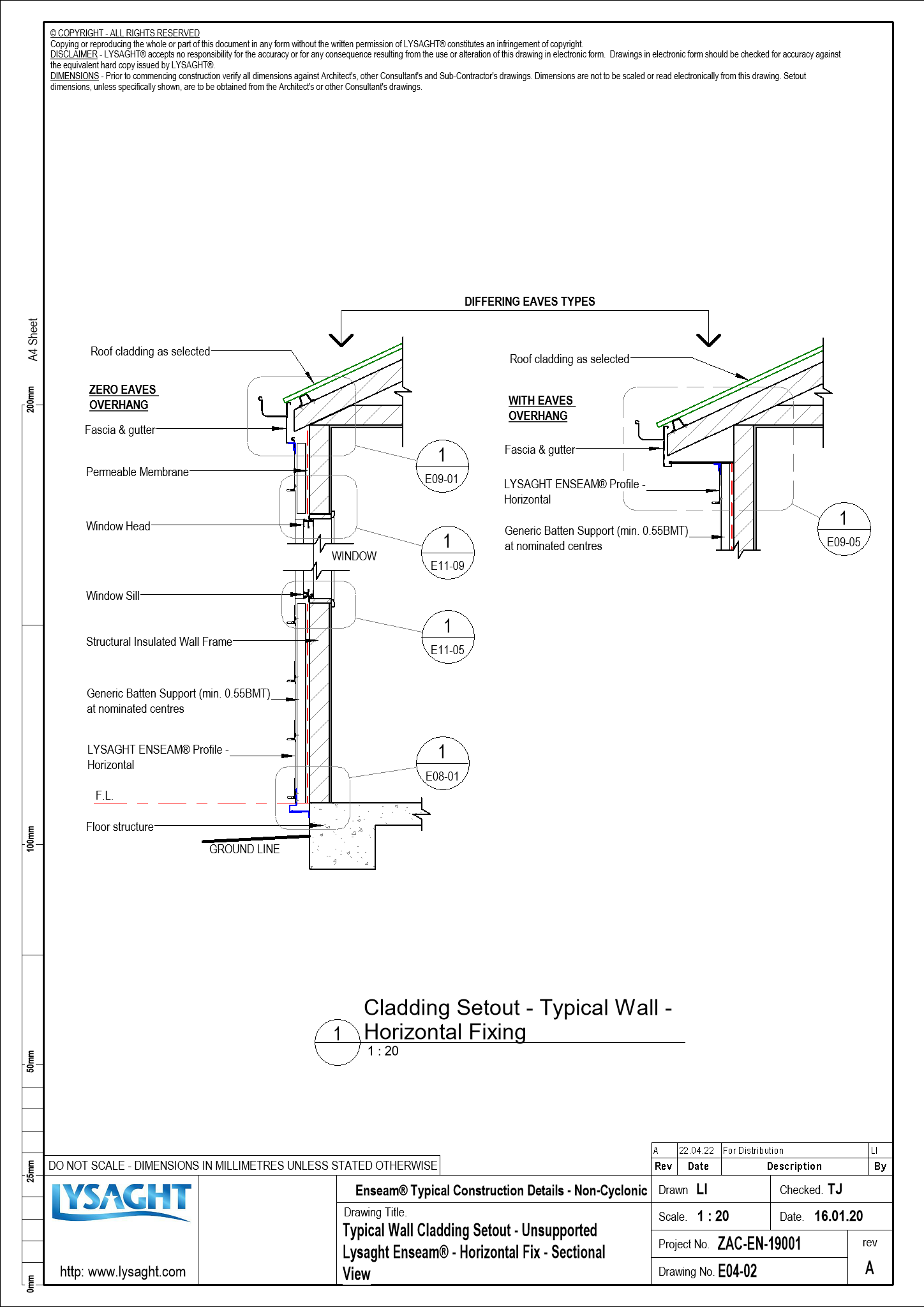 E04-02 - Typical Wall Cladding Setout - Unsupported Lysaght Enseam ...