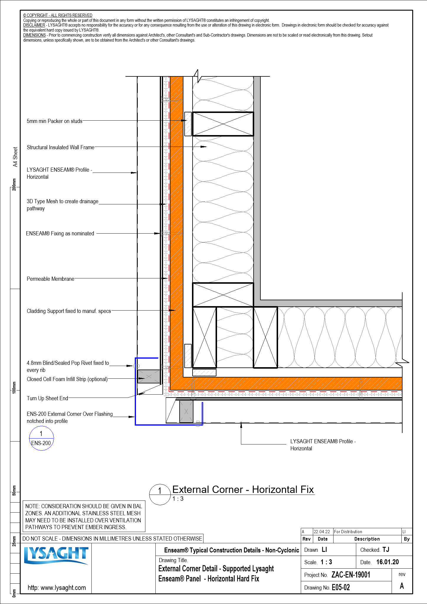 E05-02 - External Corner Detail - Supported Lysaght Enseam® Panel ...