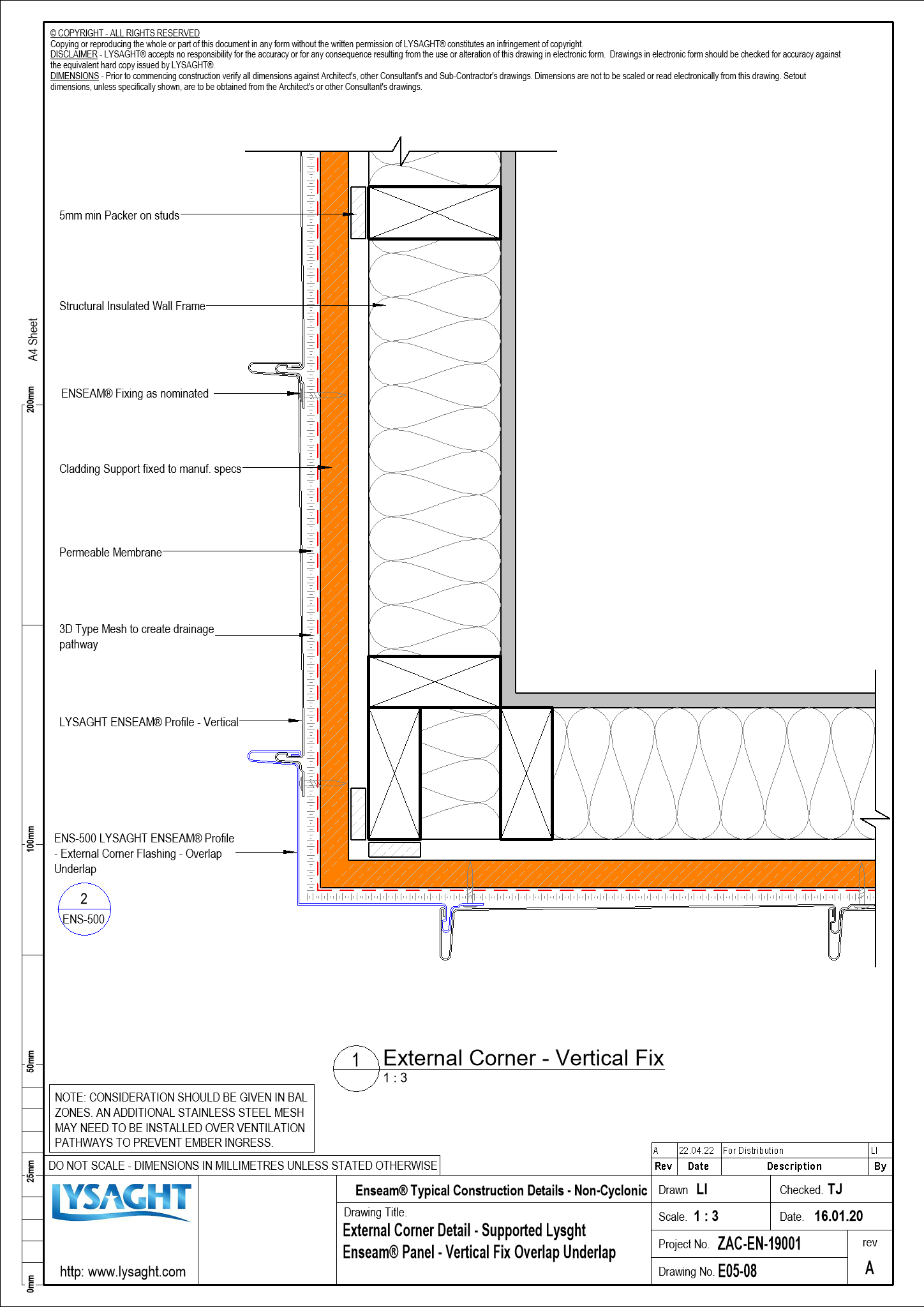 E09-03 - Top of Wall Eave Detail - Zero Overhang - Unsupported Lysaght ...