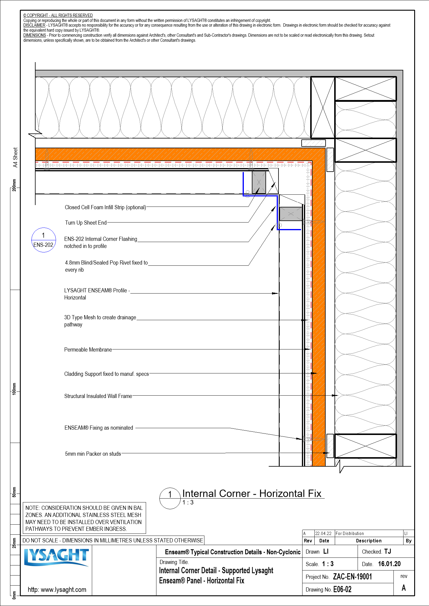 E06-02 - Internal Corner Detail - Supported Lysaght Enseam® Panel ...