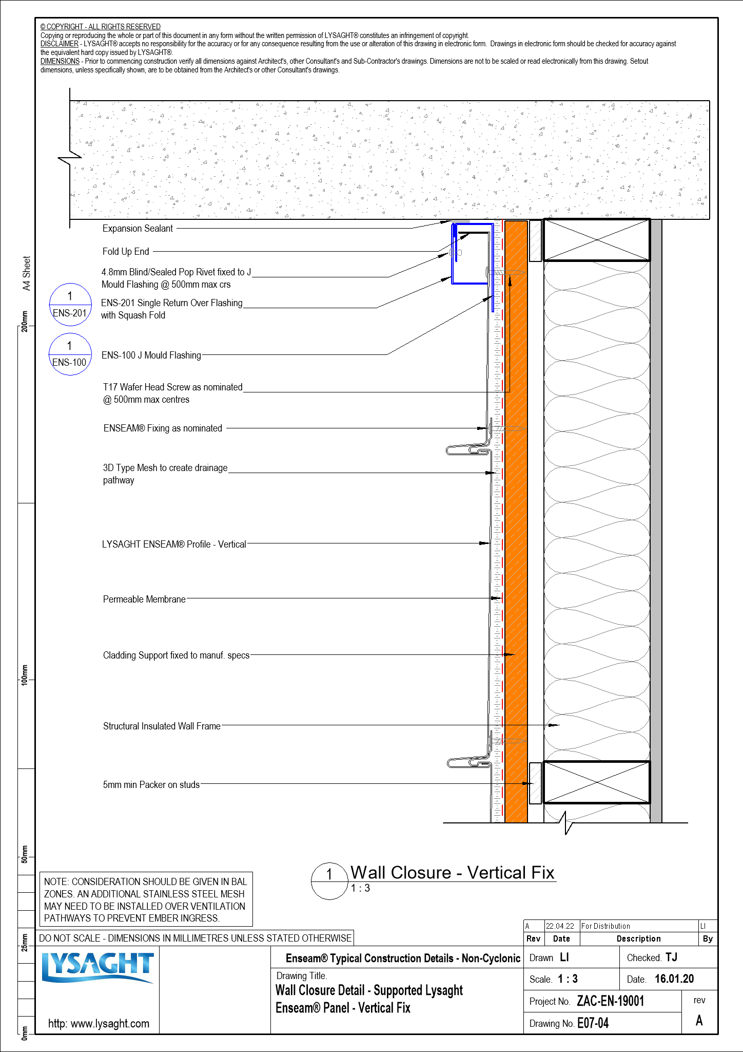 E07-04 - Wall Closure Detail - Supported Lysaght Enseam® Panel ...
