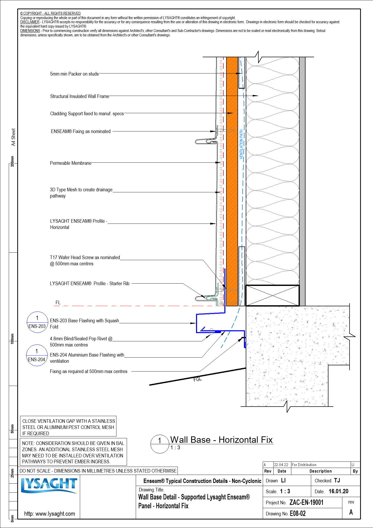 E08-02 - Wall Base Detail - Supported Lysaght Enseam® Panel ...