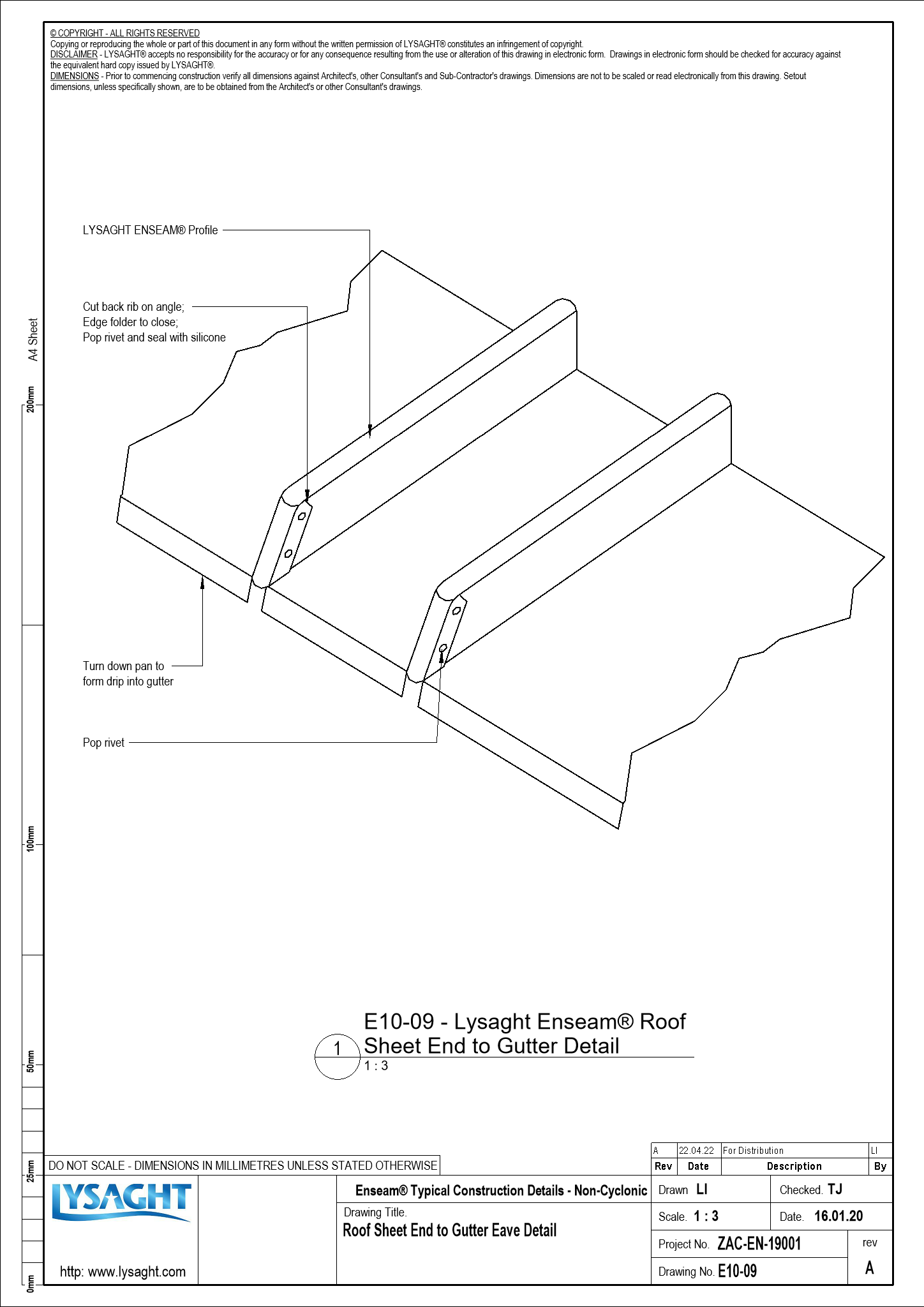E10-09 - Roof Sheet End to Gutter Eave Detail - BIMcontent.com