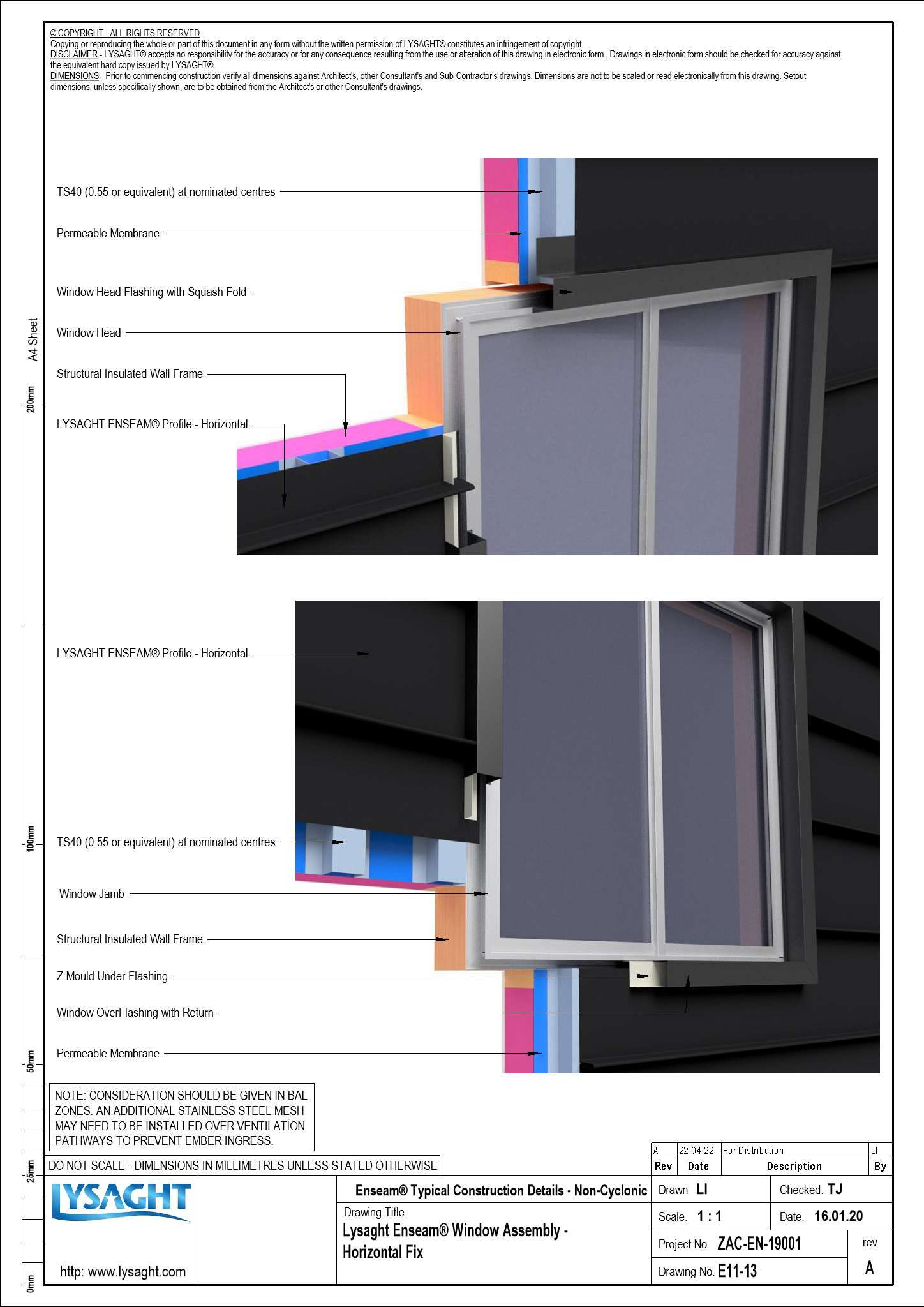 E11-13 - Lysaght Enseam® Window Assembly - Horizontal Fix - BIMcontent.com