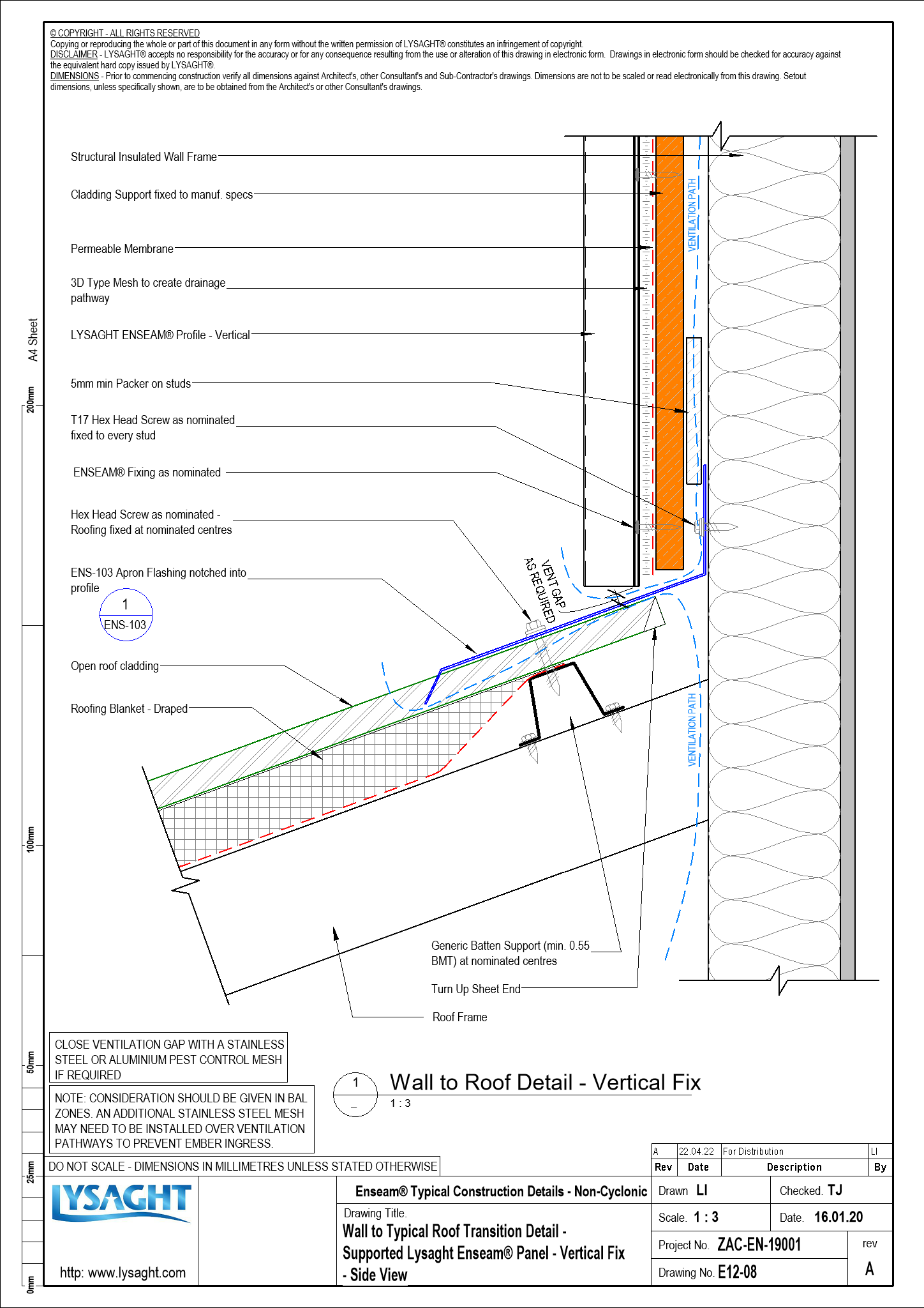 E12-08 - Wall to Typical Roof Transition Detail - Supported Lysaght ...