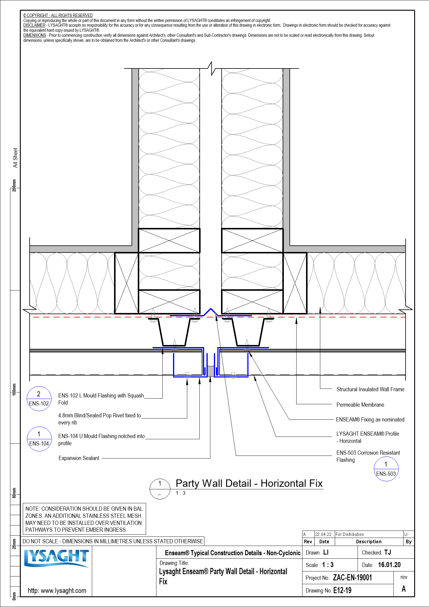 E12-19 - Lysaght Enseam® Party Wall Detail - Horizontal Fix ...