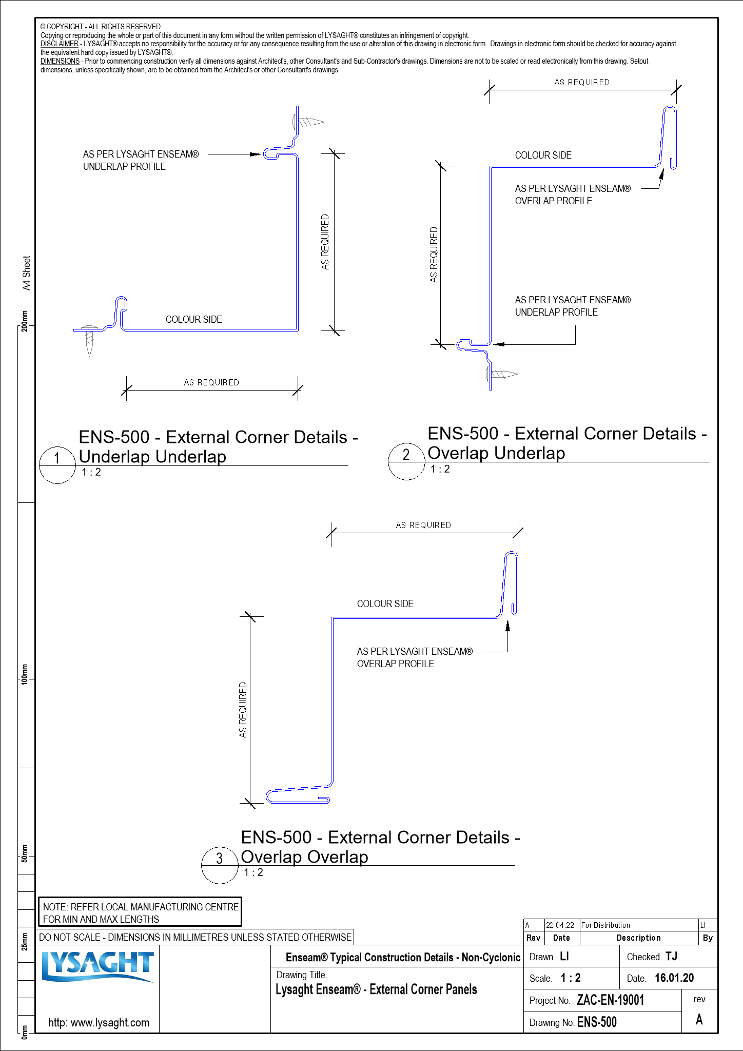 ENS-500 - Lysaght Enseam® - External Corner Panels - BIMcontent.com
