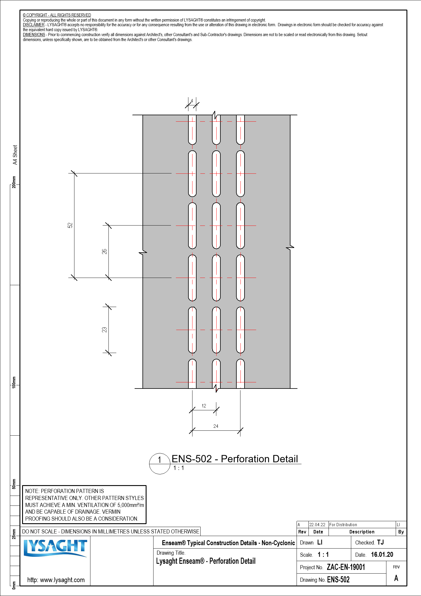 ENS-502 - Lysaght Enseam® - Perforation Detail - BIMcontent.com