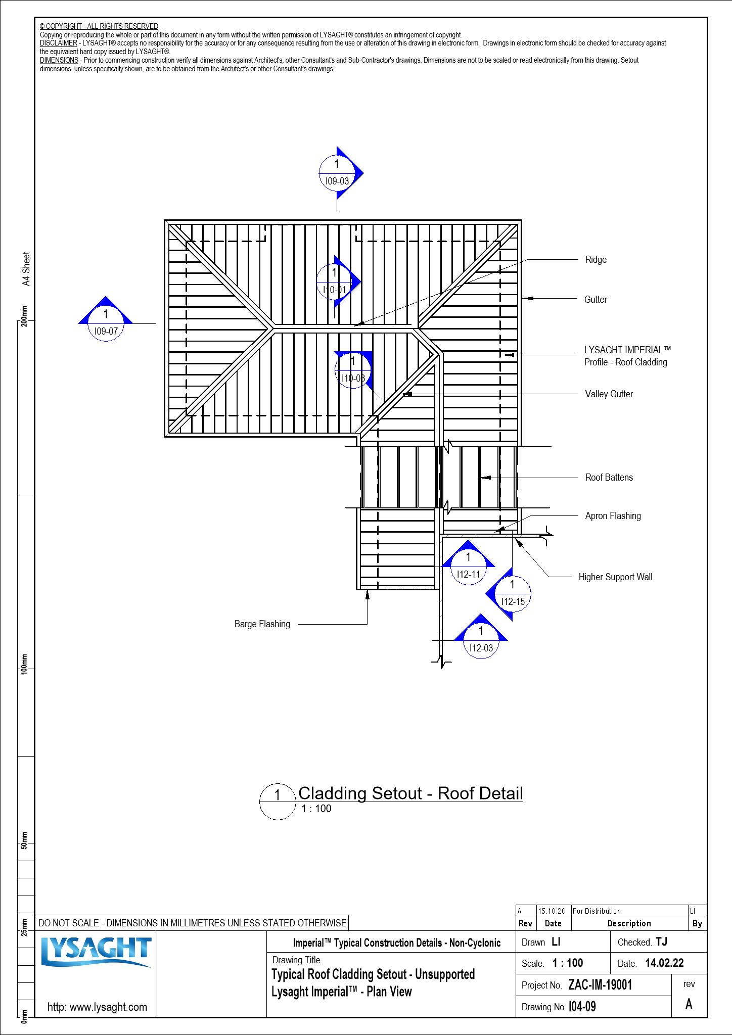 I04-09 - Typical Roof Cladding Setout - Unsupported Lysaght Imperial ...