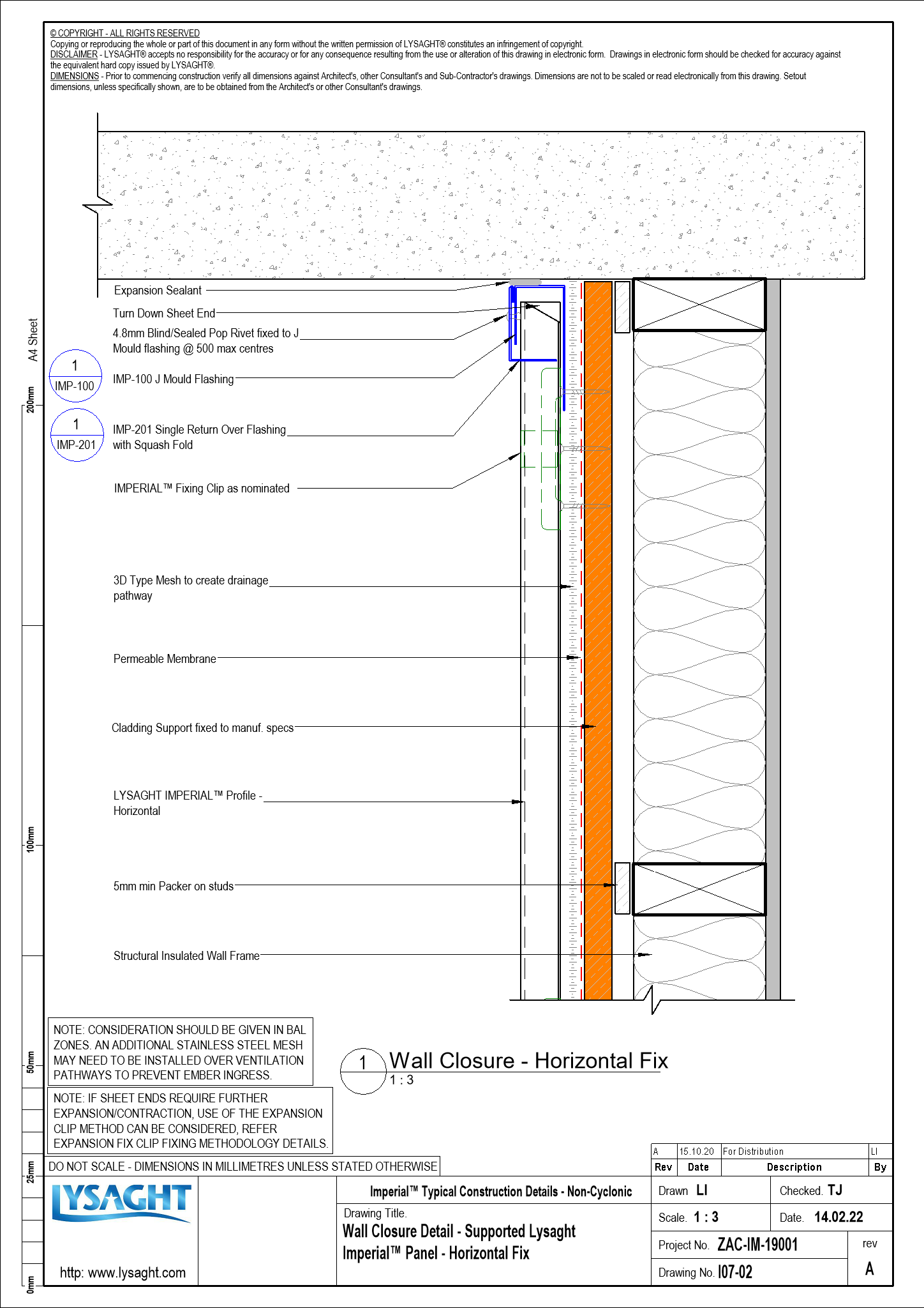 I07-02 - Wall Closure Detail - Supported Lysaght Imperial™ Panel ...